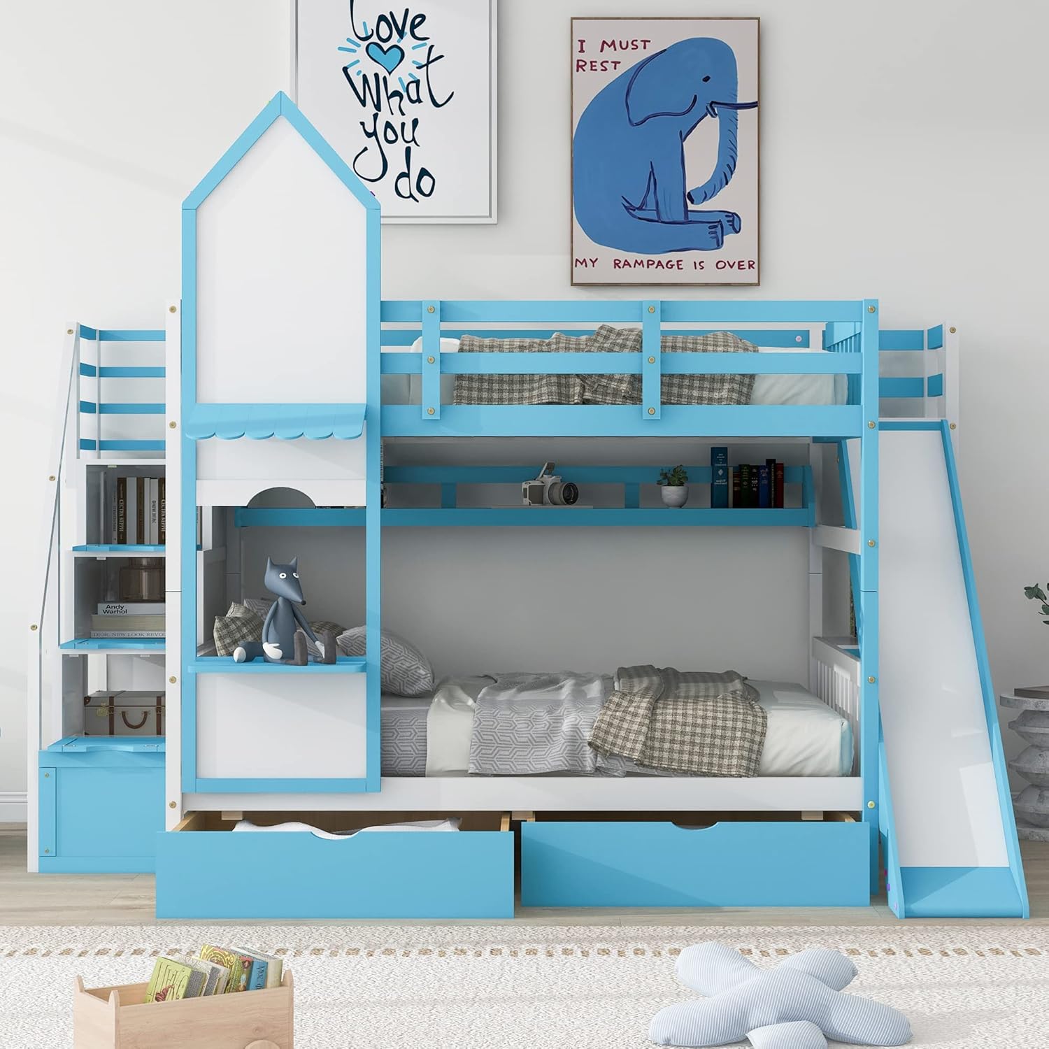 Amazon.com: Harper & Bright Designs Full Over Full Bunk Bed with Slide ...