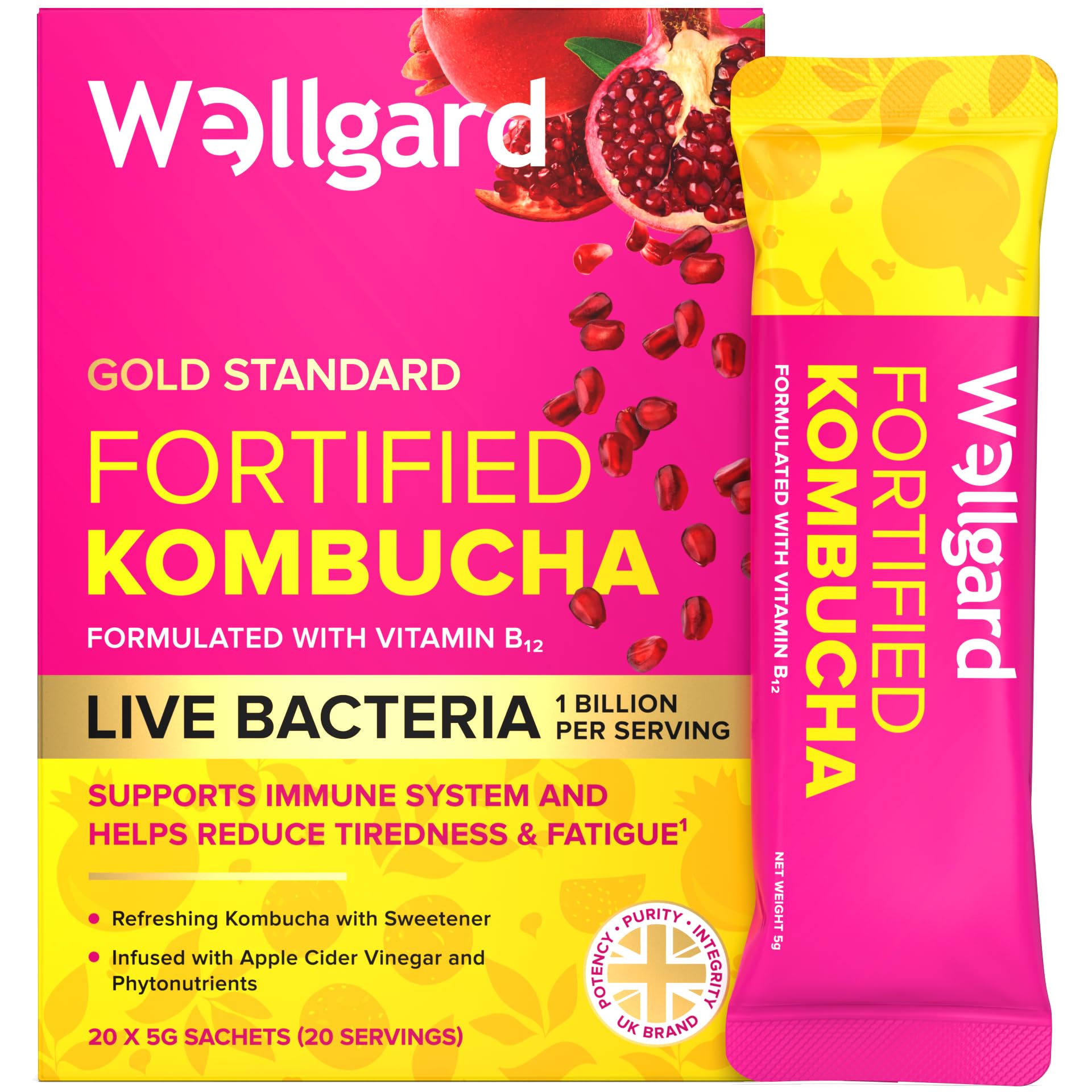 Wellgard Fortified Kombucha, Vegan Probiotic Drink Sticks, 1 Billion ...