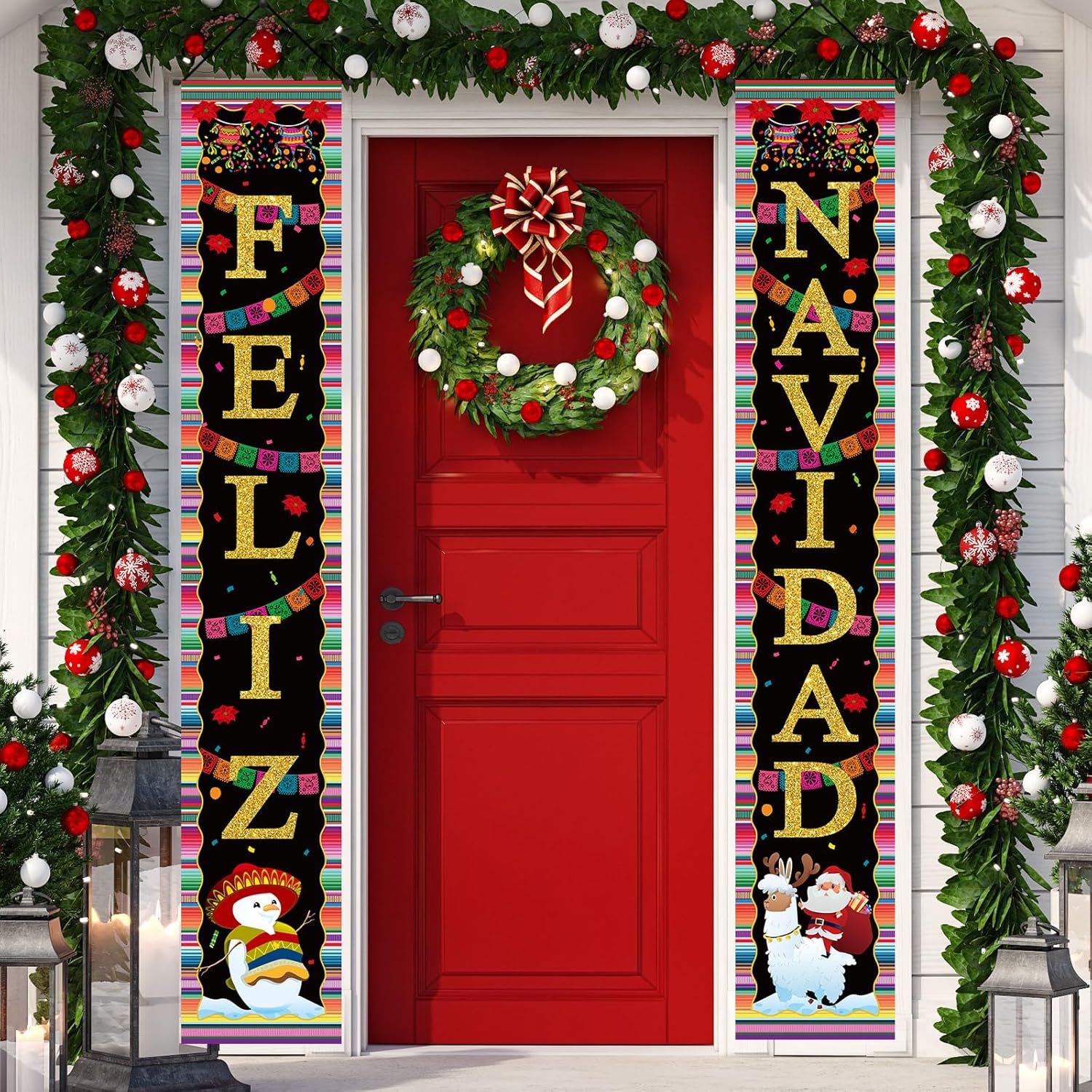 Amazon.com: Feliz Navidad Decorations Mexican Christmas Porch Banner ...