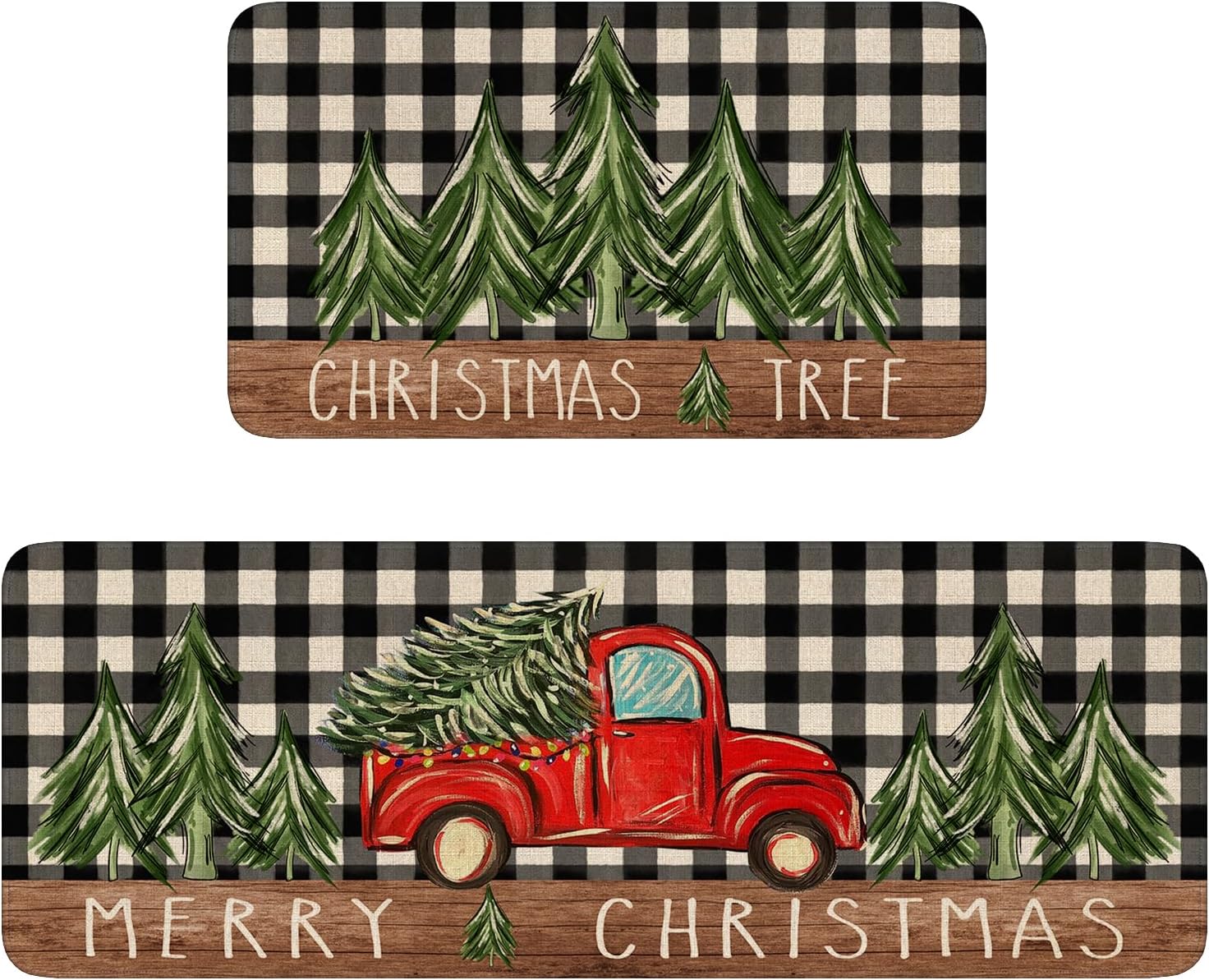 Amazon.com: Eikunn Christmas Kitchen Rugs Set of 2,Red Truck Christmas ...