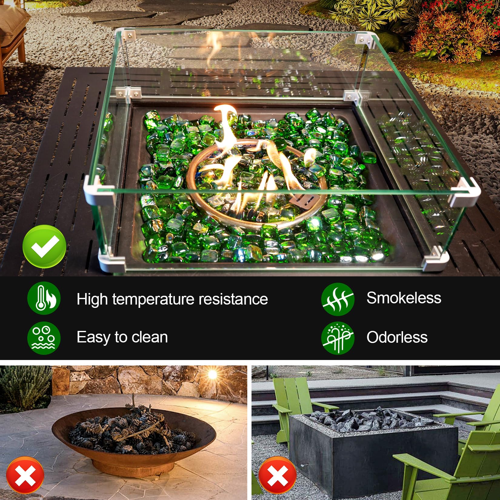 Snapklik.com : GasSaf Green Fire Glass Cubes For Outdoor Fire Pit ...