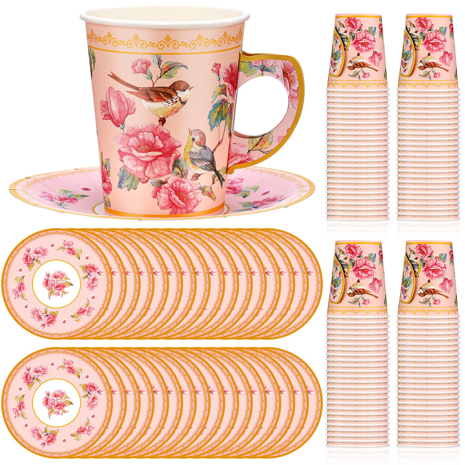 Amazon.com: Rtteri 100 Pcs Paper Tea Cup Party Set Decorations Includes ...