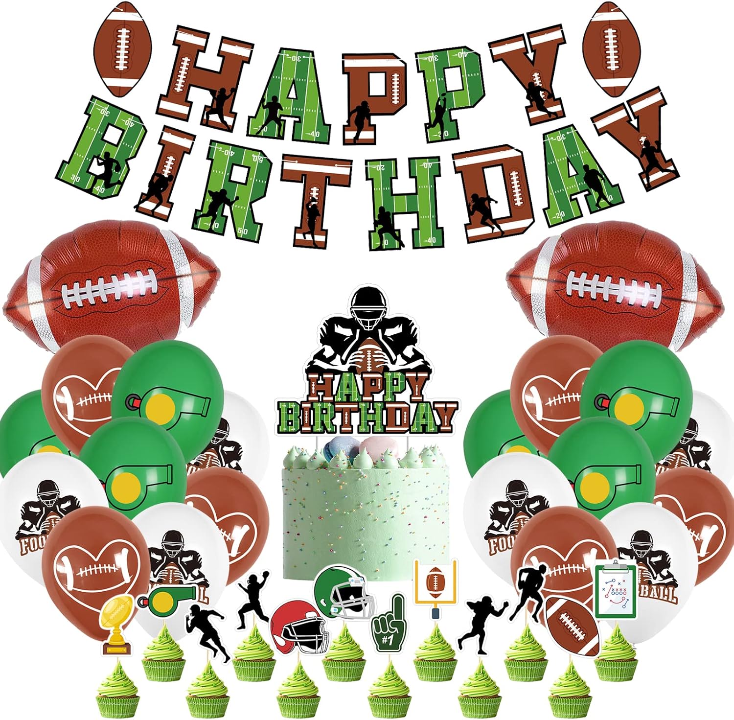 Amazon.com: JOPARY Football Birthday Party Decorations Pack Includes ...