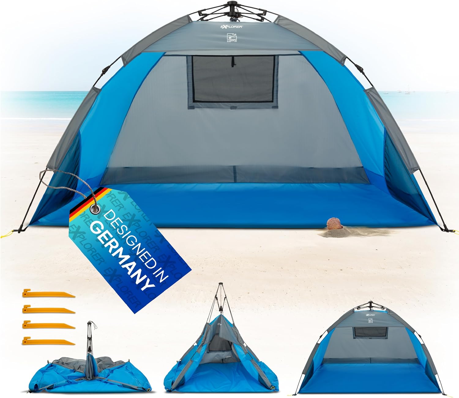 EXPLORER Automatik Strandmuschel mit UV Schutz 80+ [190x100x110cm ...