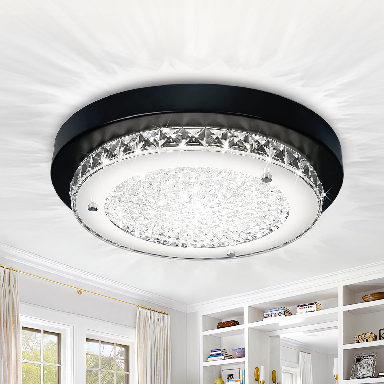 uznhty Black Flush Mount Ceiling Light Fixture Crystal LED Bathroom ...