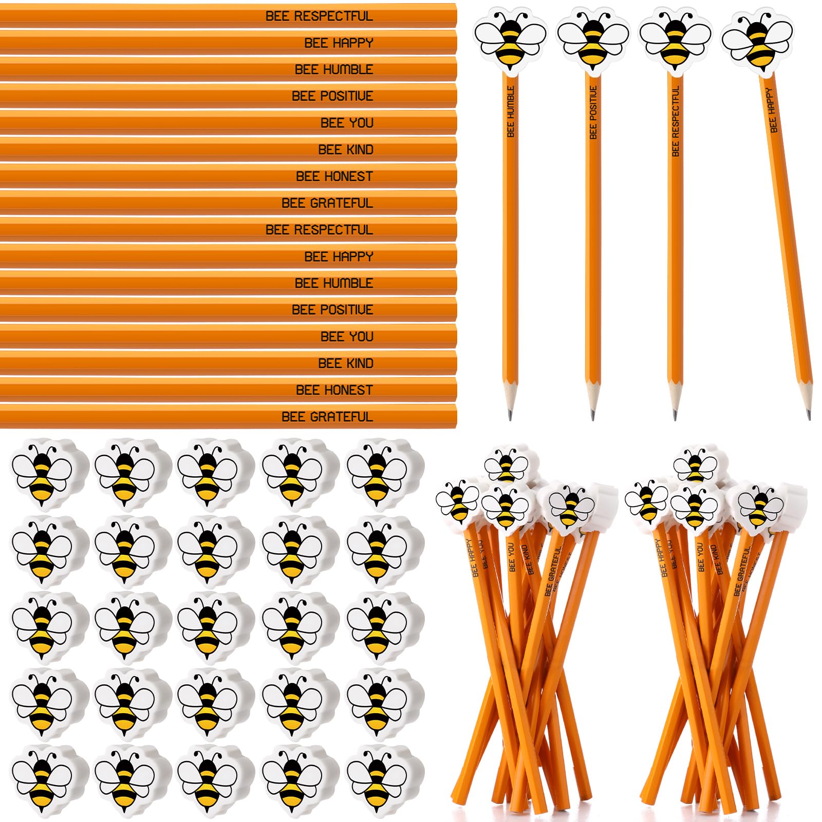 Amazon.com : Spakon 24 Set Bee Pencils with Erasers Valentine's Day ...