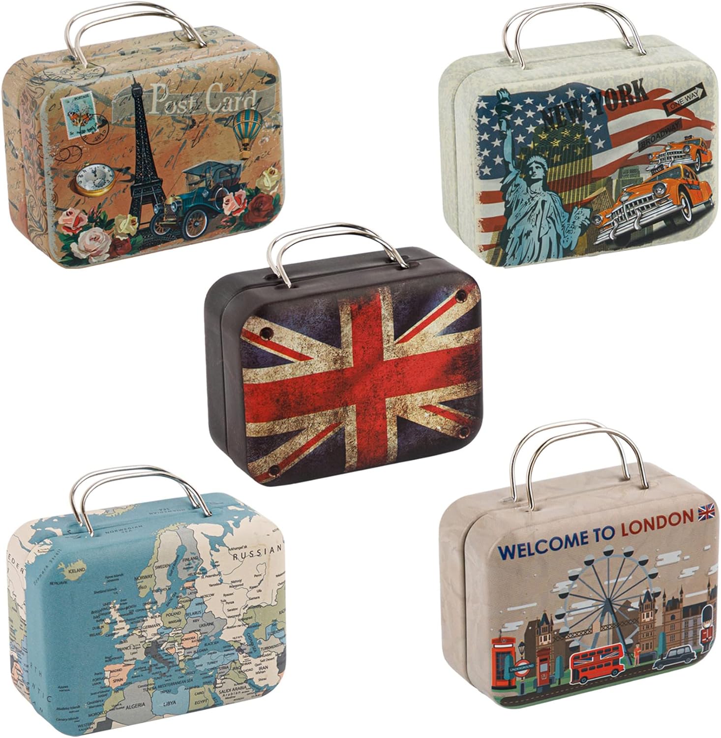 Amazon.com: AUEAR, 5 Pack Vintage Mini Suitcase Boxes Candy Box Tin ...