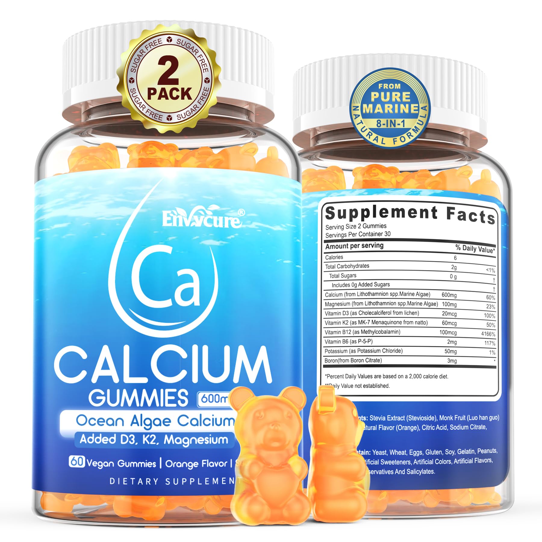 Amazon.com: Calcium Gummies 600mg - Ocean Algae Calcium | Vitamin D3 ...