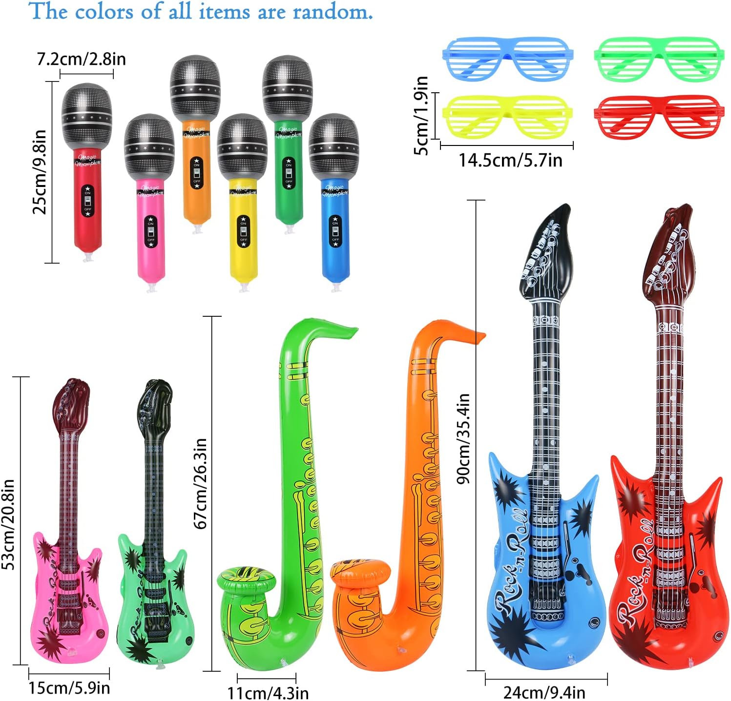 EVERMARKET 16 Pack Inflatable Rock Star Toy Set, 4 Inflatable Guitar, 6 ...