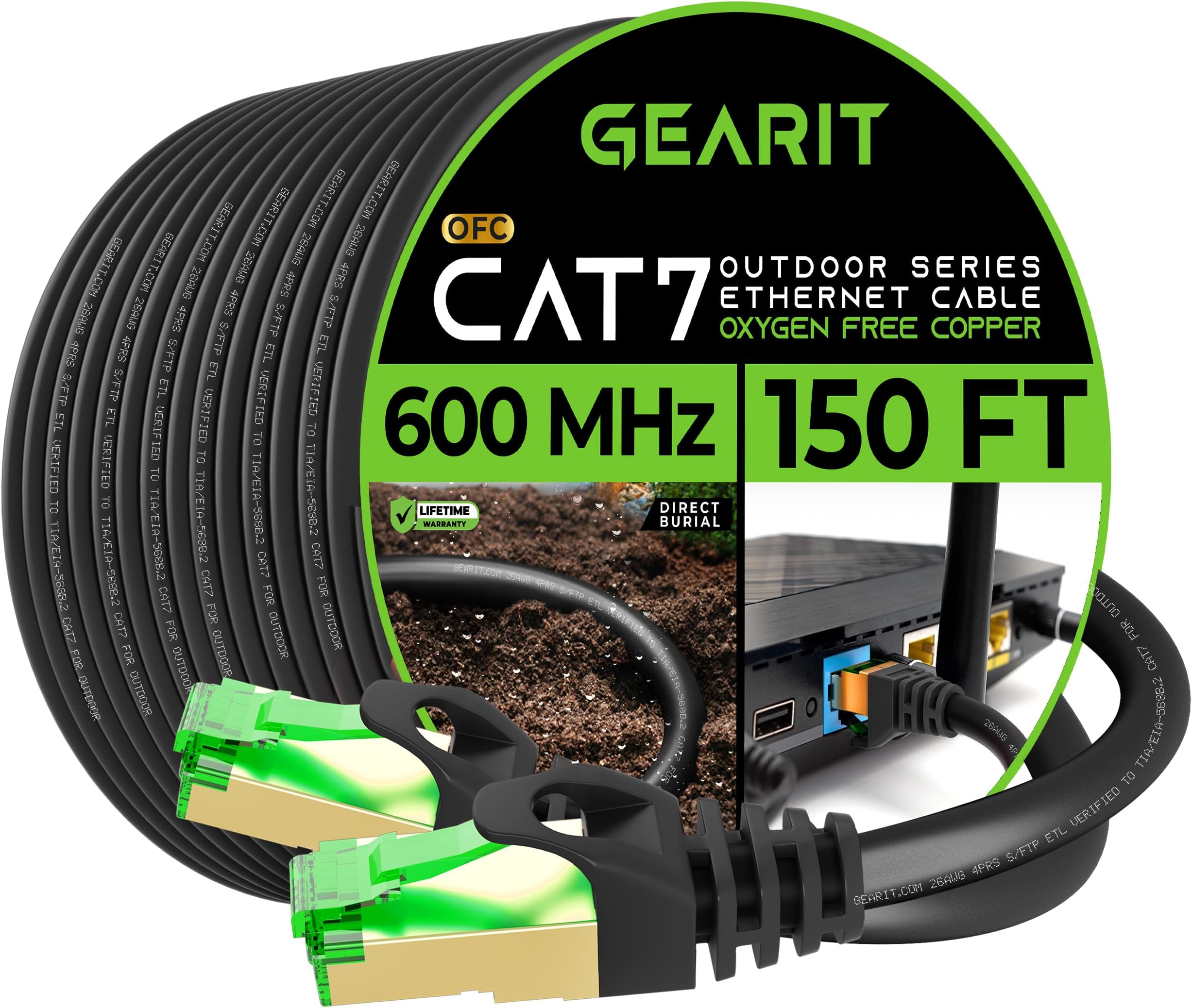 GearIT Cat7 Outdoor Ethernet Cable (150ft) SFTP Shielded Foil Twisted ...