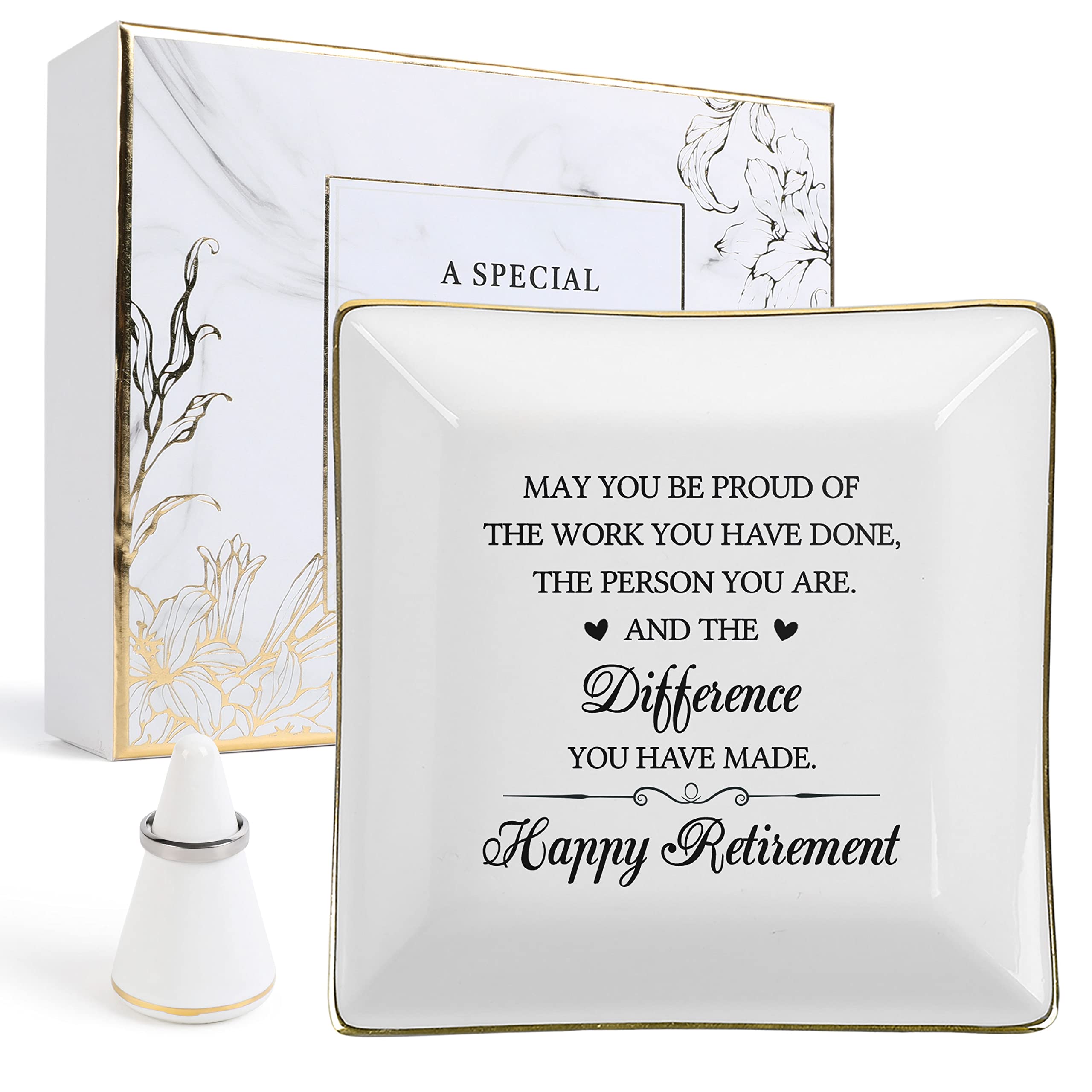 JAUVIE Happy Retirement Jewelry Dish, Ceramic Trinket Tray - Retirement ...