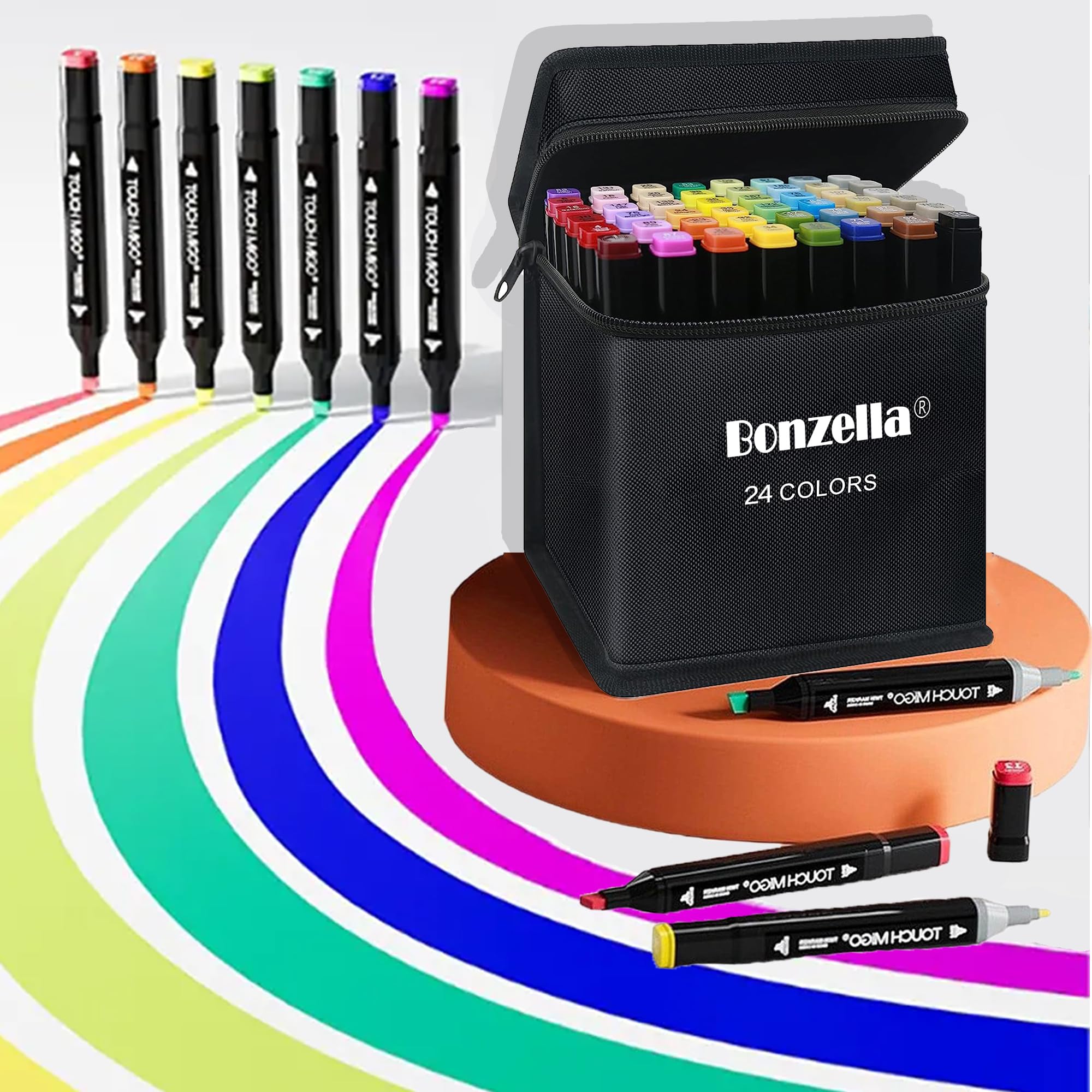 BONZELLA 24 pcs Colors Art Markers sketch pen Dual Tip Artist Art ...