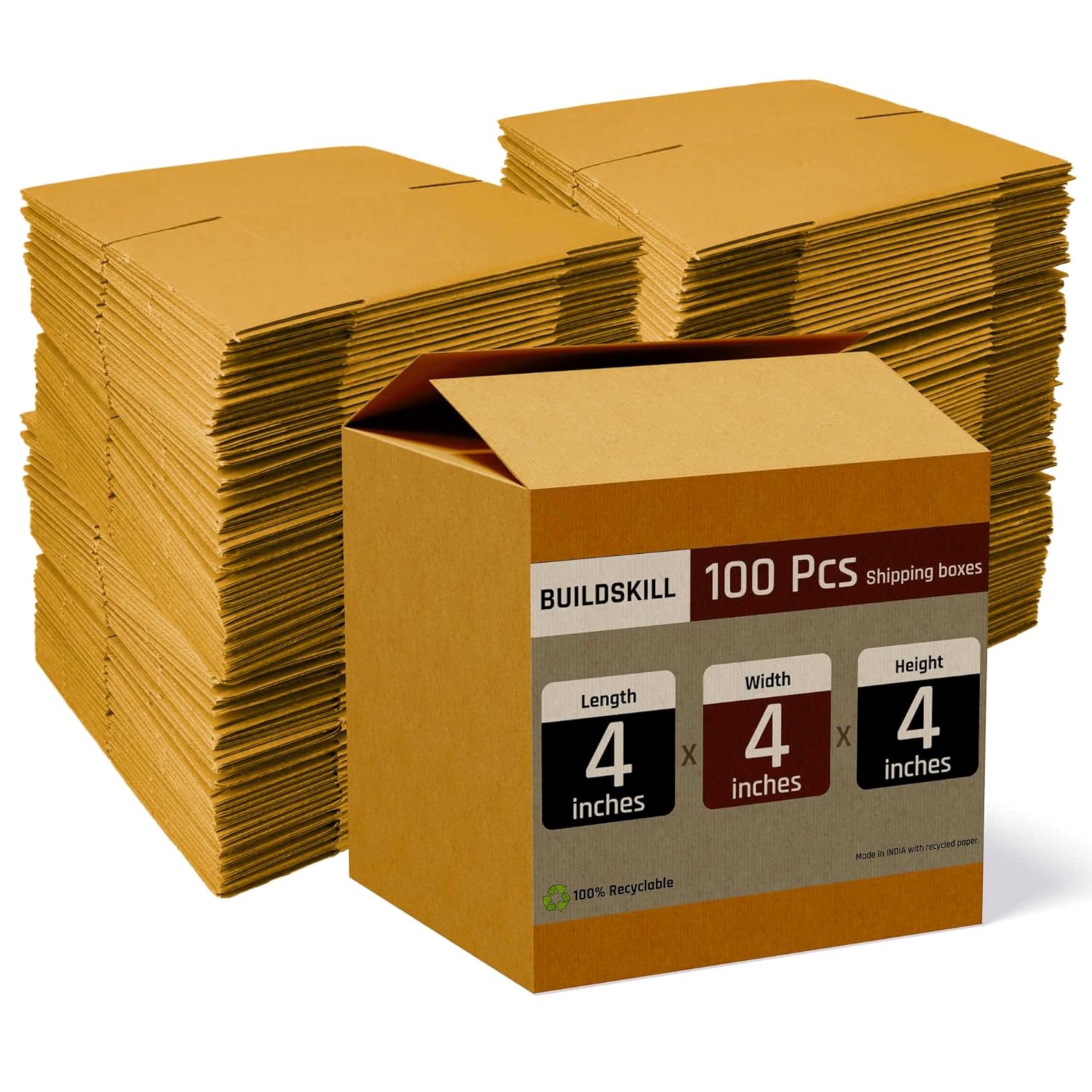 BUILDSKILL Pack of 100 | 3 Ply | 4"X4"X4" Cardboard Boxes for Packaging ...