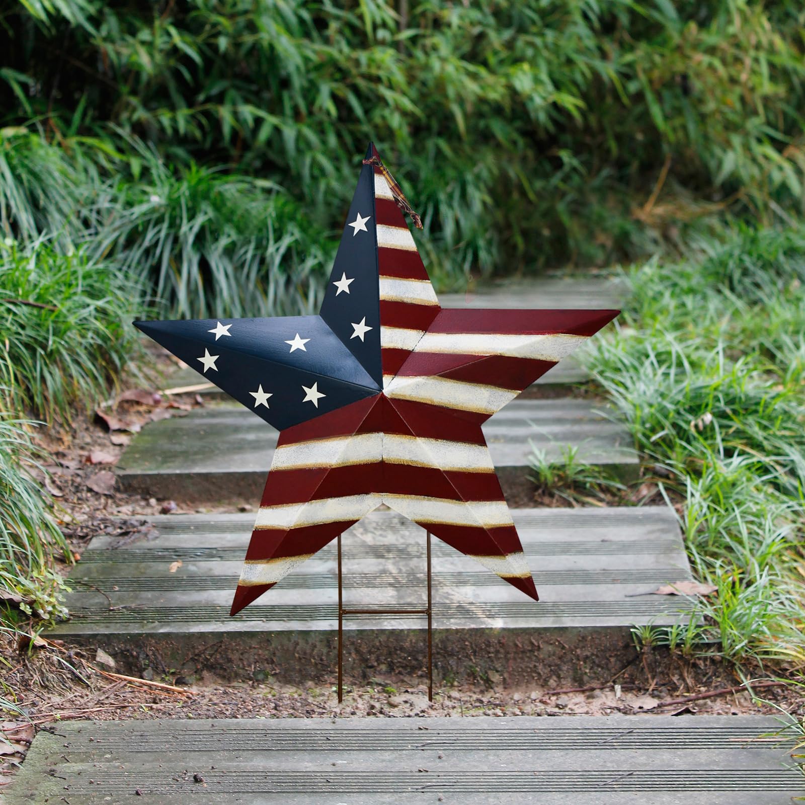 Outdoor American Flag Metal Star Glitzhome Metal Outdoor Garden Stake