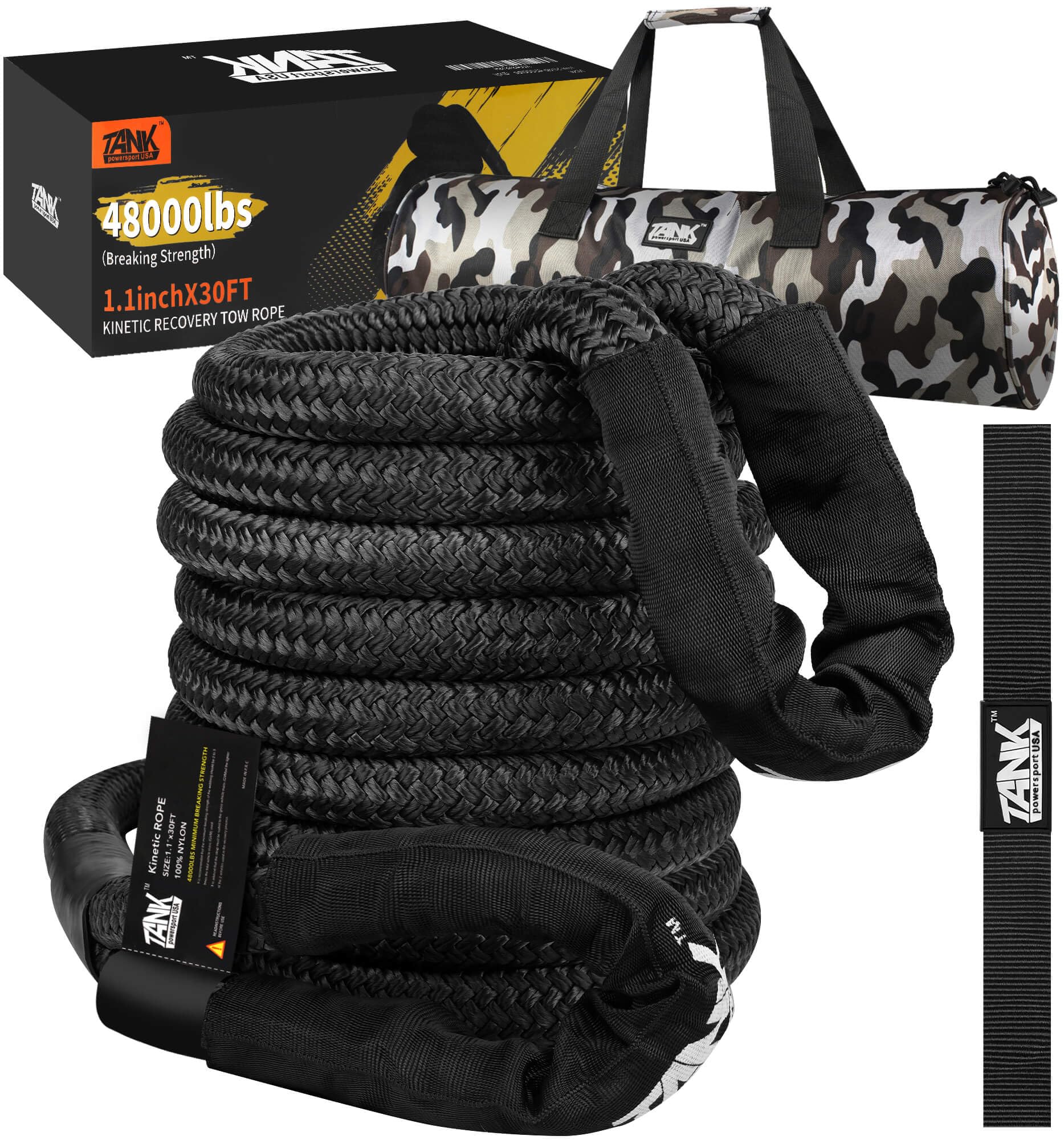 Amazon.com: Kinetic Recovery Rope, Tankpower 48,000lbs Heavy Duty ...