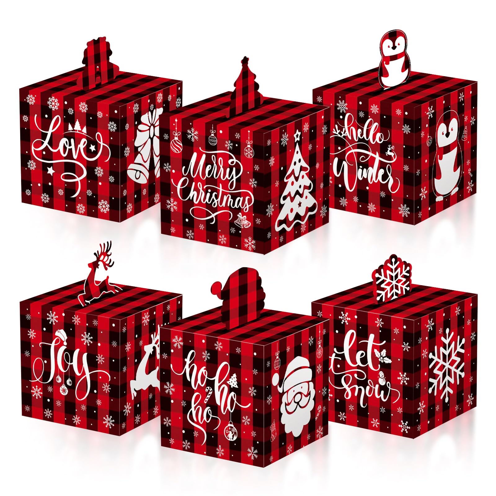 Amazon.com: 12 Pcs Christmas Gift Boxes with Lids 3D, Buffalo Plaid ...