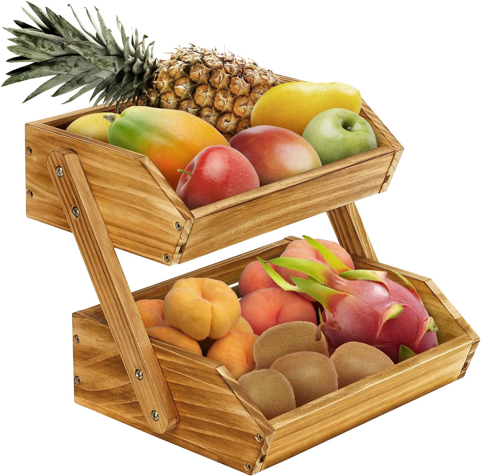 Amazon.com: Adornify 2 Tier Bamboo Fruit Basket for Kitchen Counter ...
