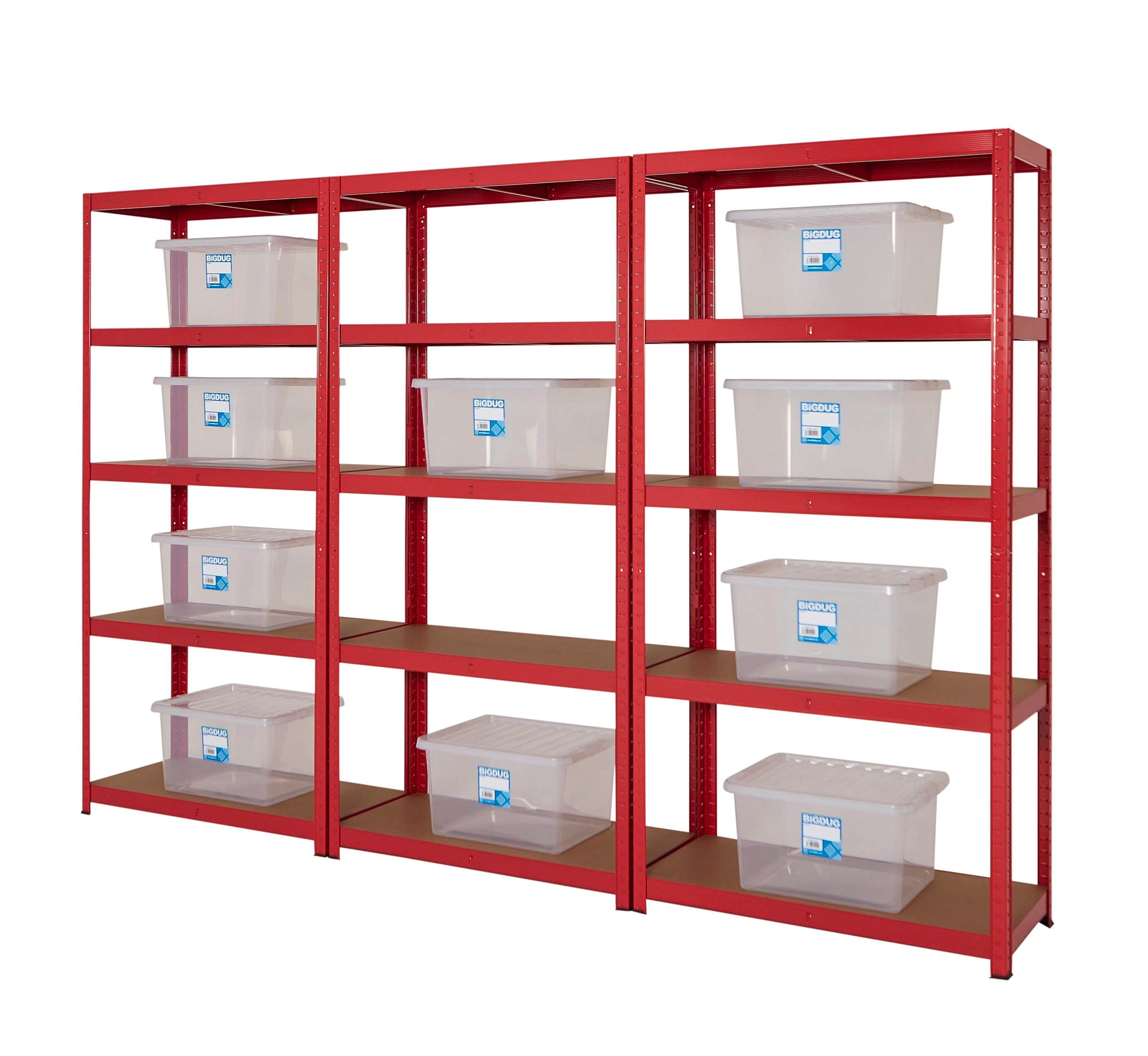 BiGDUG Garage Shelving Units 3 Bay & 10 Storage Boxes (31L) - 175kg per ...
