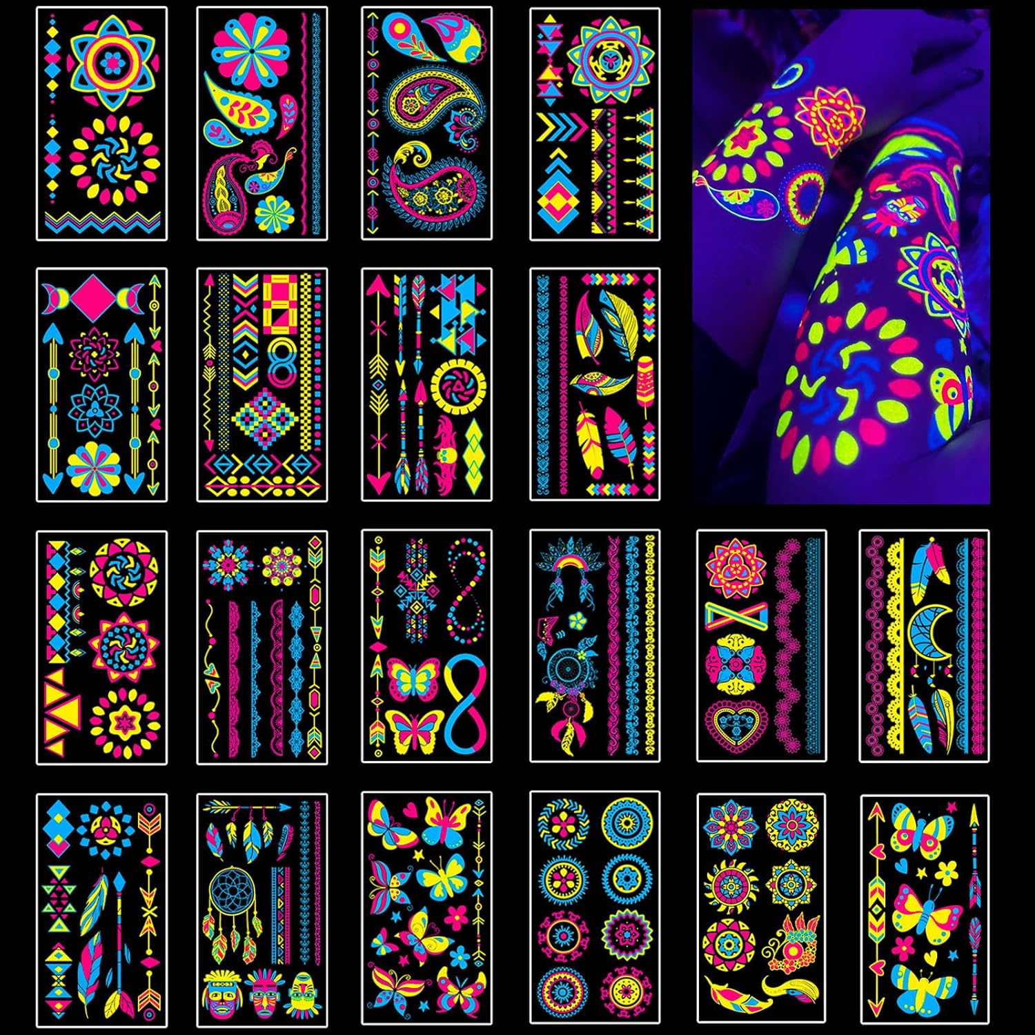 Amazon.com : Temporary Tattoos 170 PCS Glow in The Dark Tattoos that ...