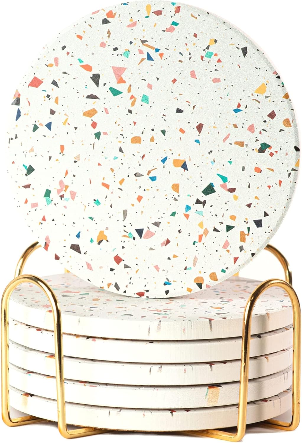 Amazon.com: Terrazzo Ceramic Absorbent Coasters with Holder Set of 6 ...