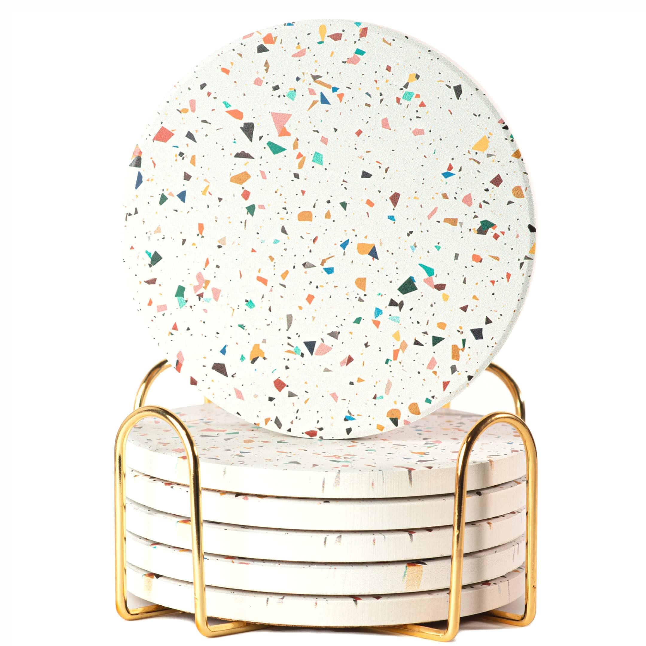 Amazon.com: Terrazzo Ceramic Absorbent Coasters with Holder Set of 6 ...