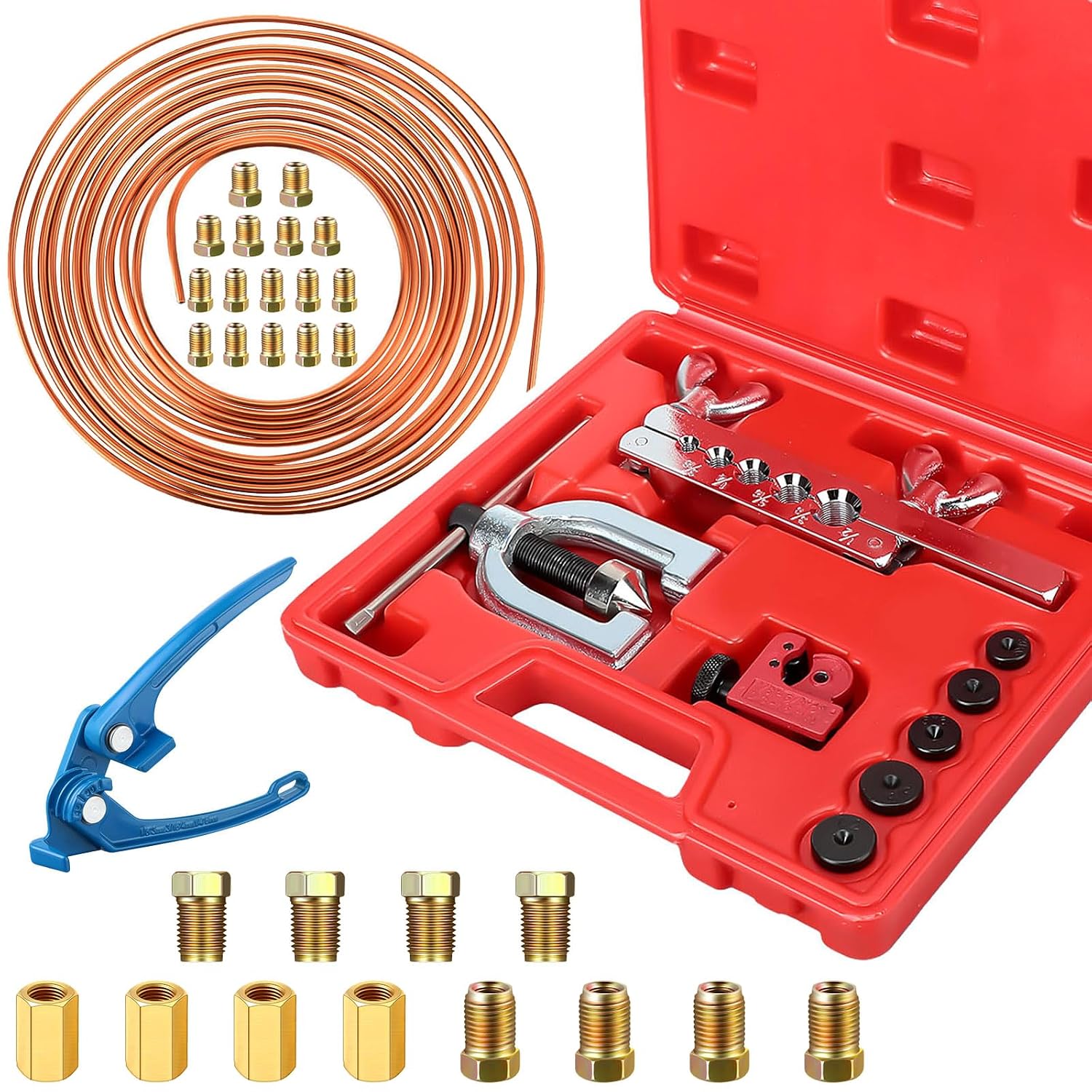 WILLBOND 31 Pcs Double and Single Flaring Tool Kit and 25' 3/16 Brake ...