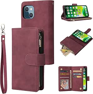 UEEBAI Wallet Case for iPhone 15 6.1 inch, Premium Vintage PU Leather Magnetic Closure Handbag ...