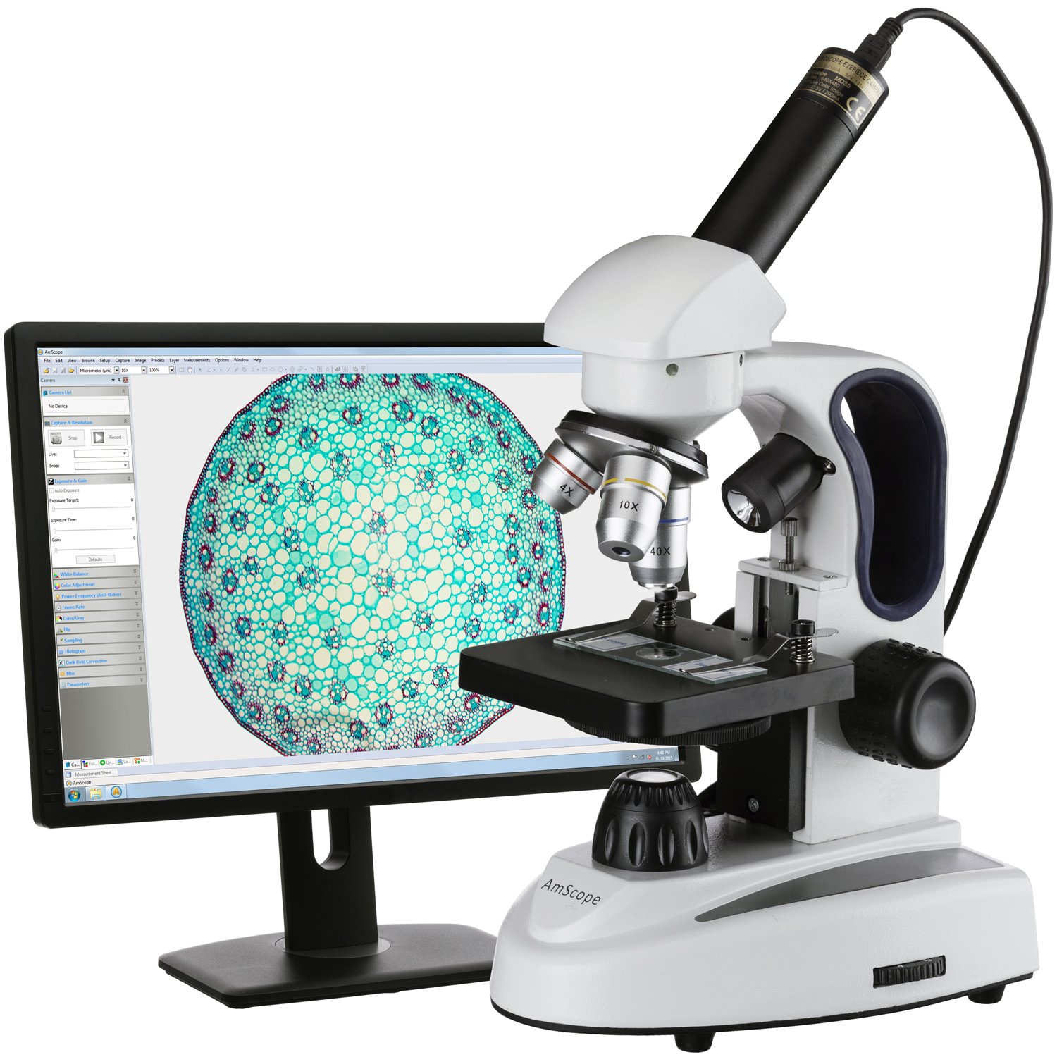 AmScope Compound Monocular Microscope 40X-1000X With Slides AmScope ...