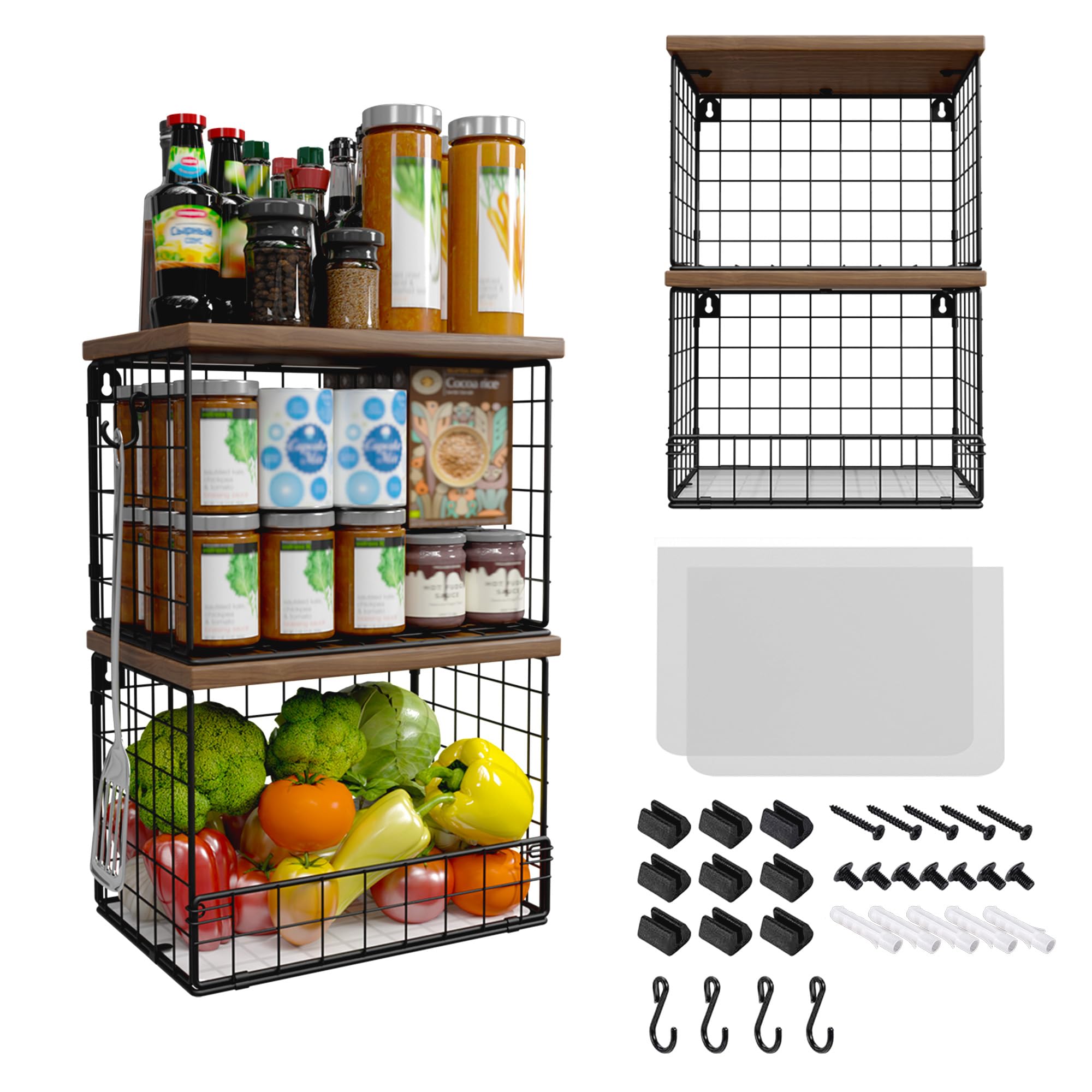 Amazon.com - 2 Pack Hanging Kitchen Baskets, Stackable Kitchen Counter ...
