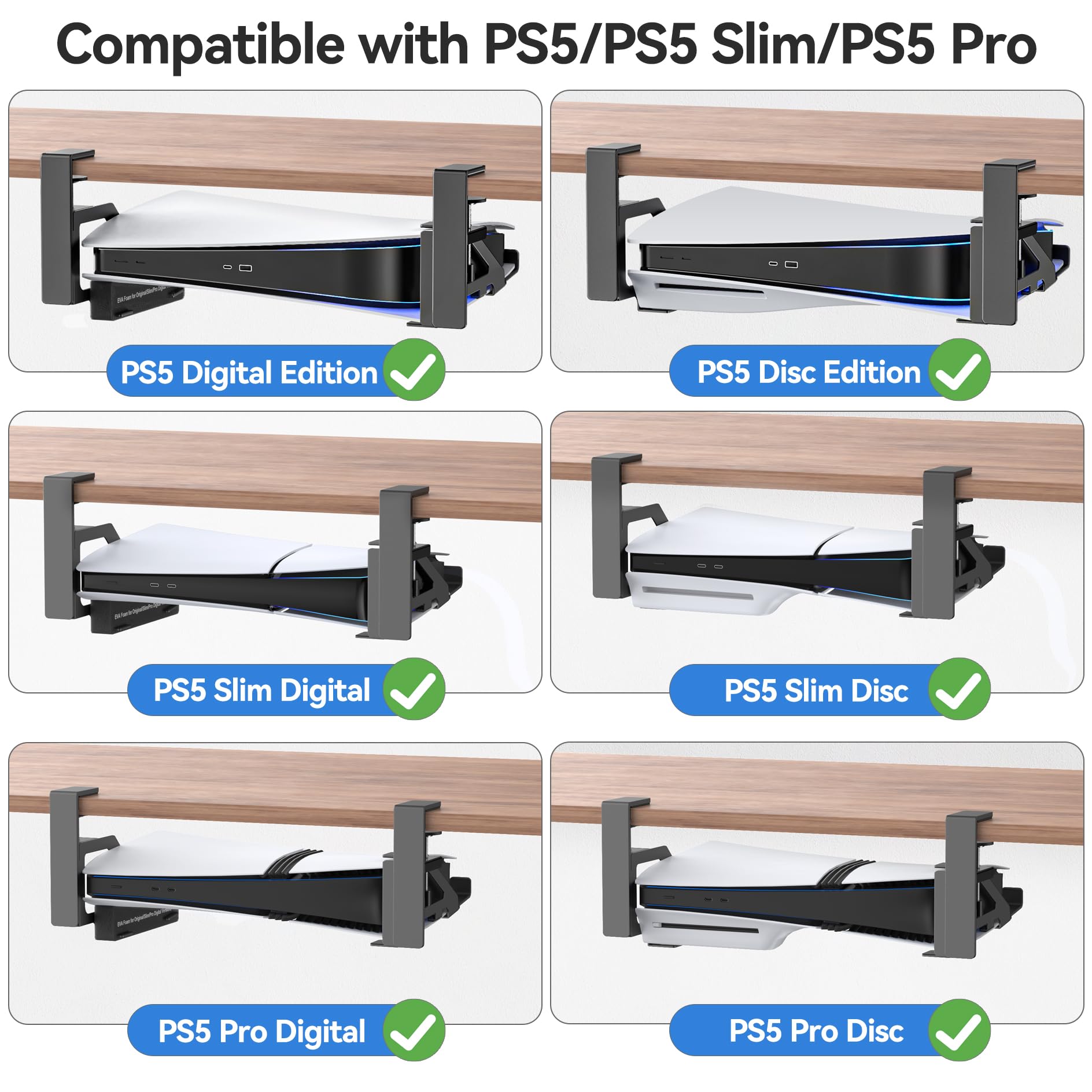 Snapklik.com : No-Drill PS5/Slim/Pro Under Desk Mount, Metal Under Desk ...