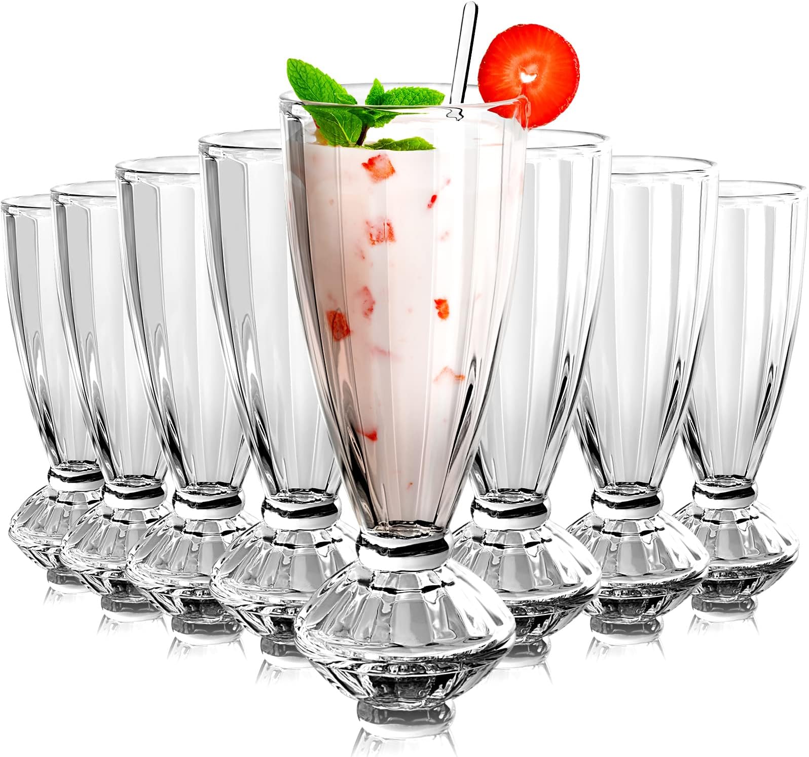Amazon.com | 8 Pieces Milkshake Glass Clear Ice Cream Soda Glass with 8 ...