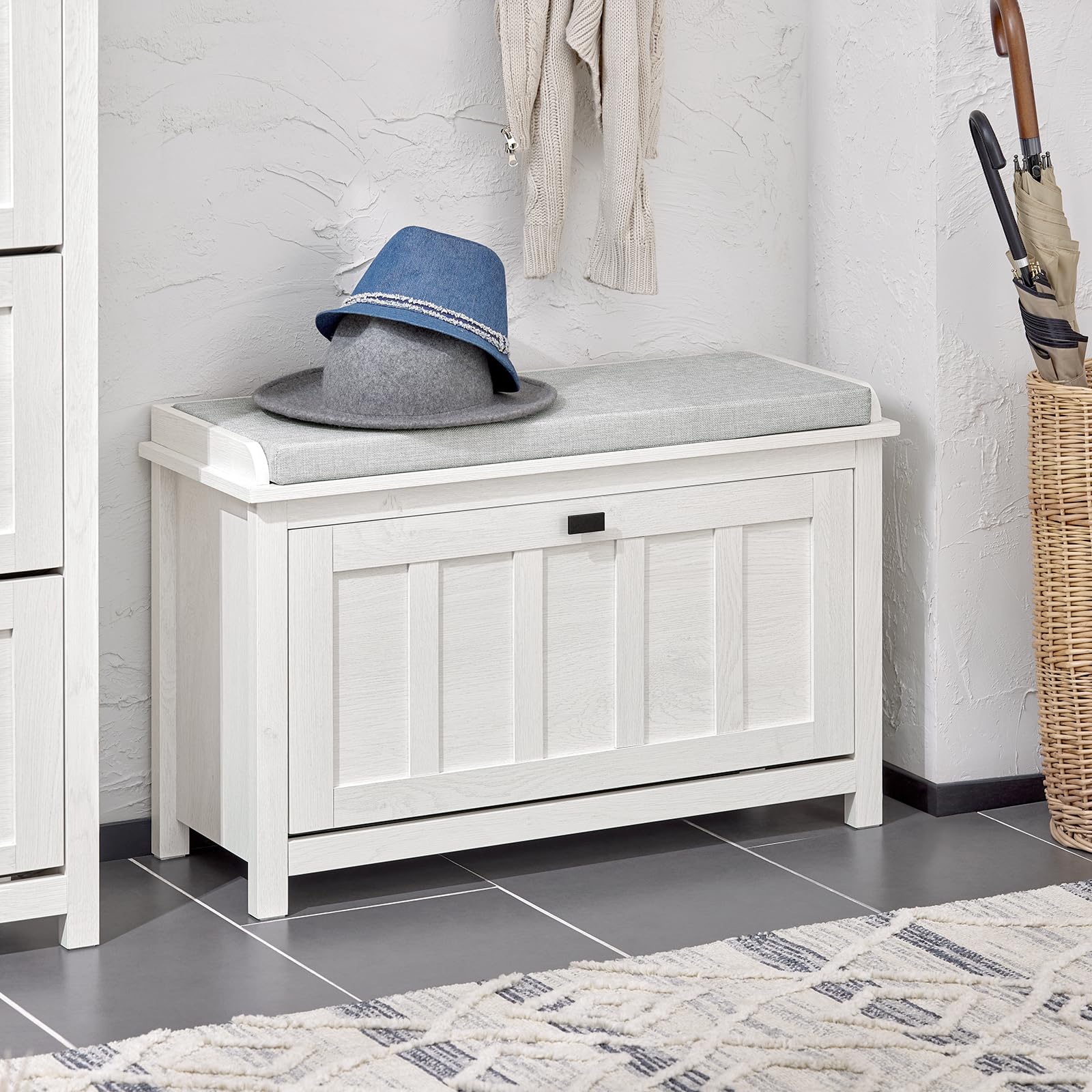 Amazon.com: Haotian FSR161-W, White Hallway Shoe Bench Shoe Rack Shoe ...