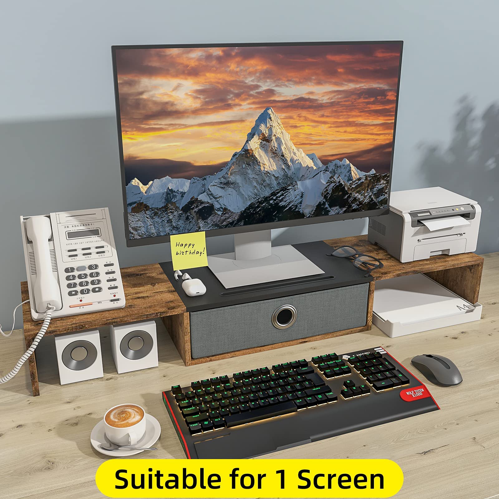 Buy WESTREE Triple Monitor Stand Riser with Drawer -Computer Monitor ...