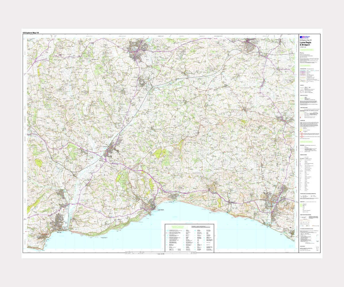 Explorer 116 ~ Lyme Regis & Bridport ~ Ordnance Survey Laminated Wall ...