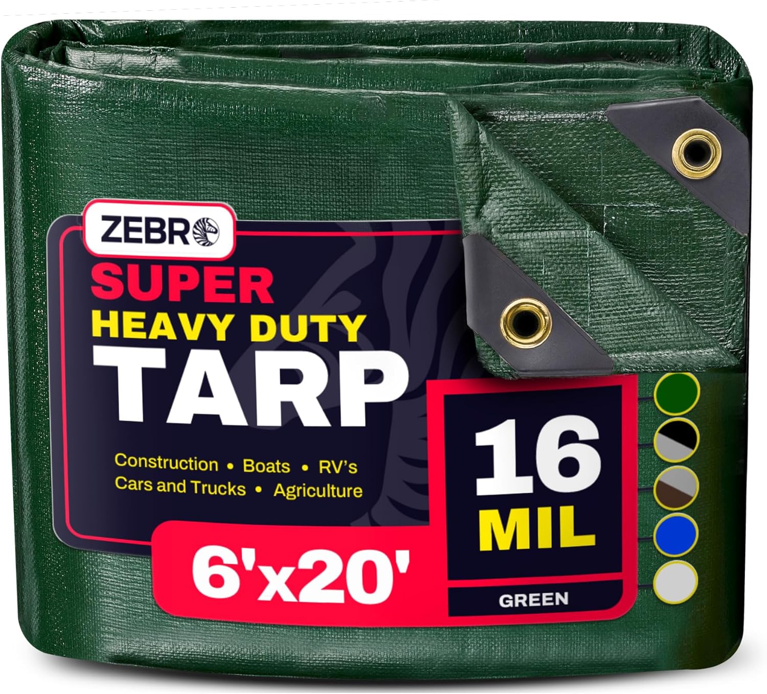 6' x 20' Green Heavy Duty Tarp with Grommets Reinforced - 16 Mil Thick ...