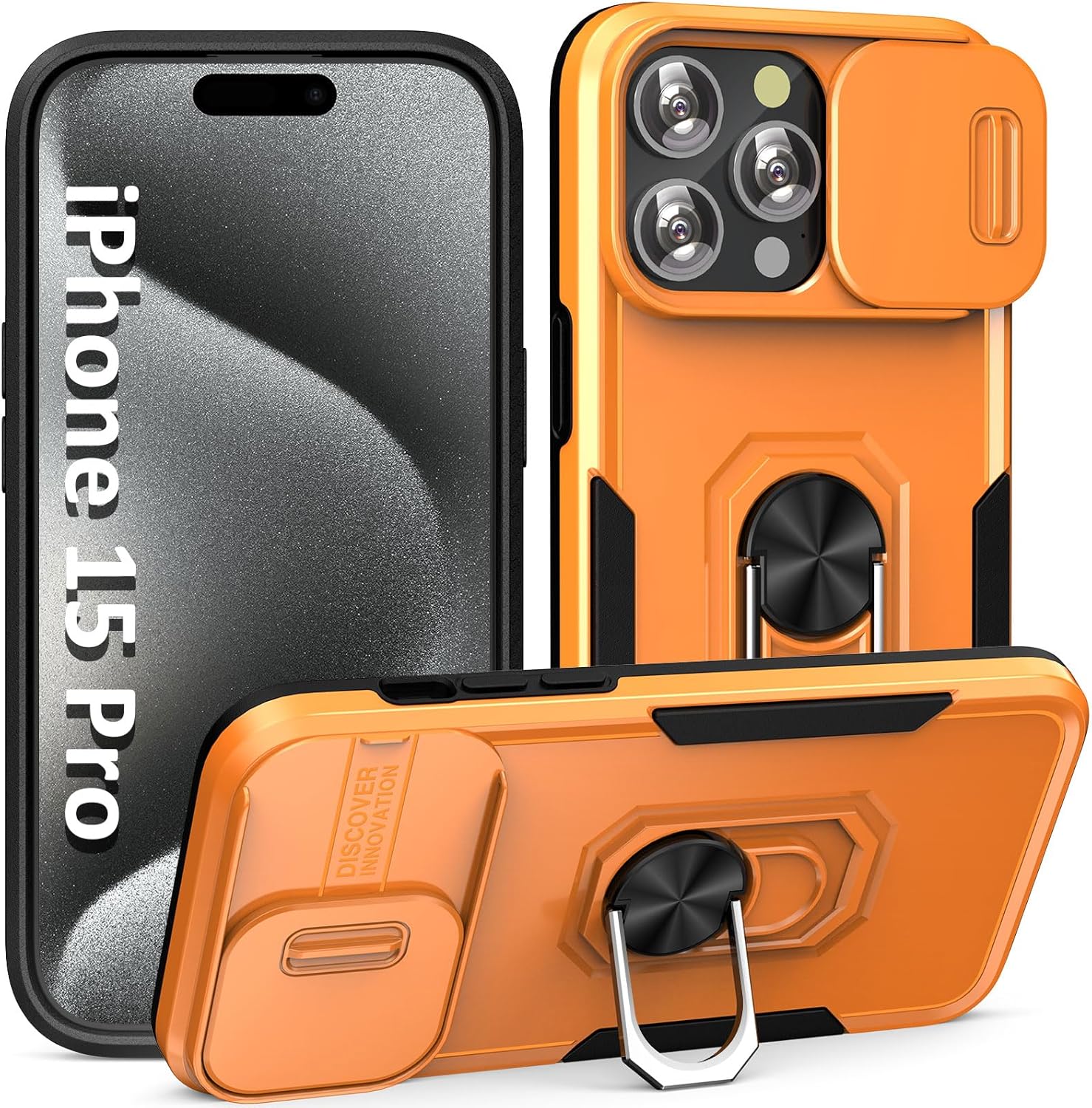 Amazon.com: ADDIT iPhone 15 Pro Case with Slide Camera Cover, Ring Holder Stand, Magnet Car ...
