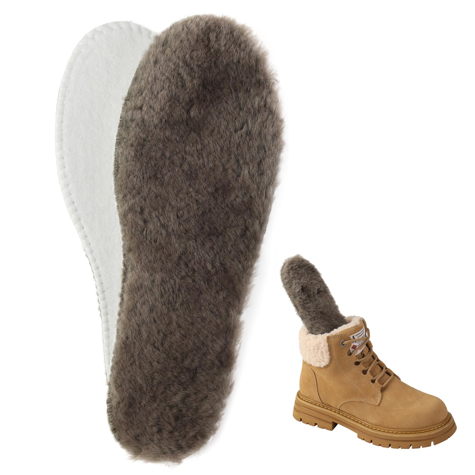 ISQFIQ Warm Sheepkin Insoles, Real Wool Innersoles for Men Women ...