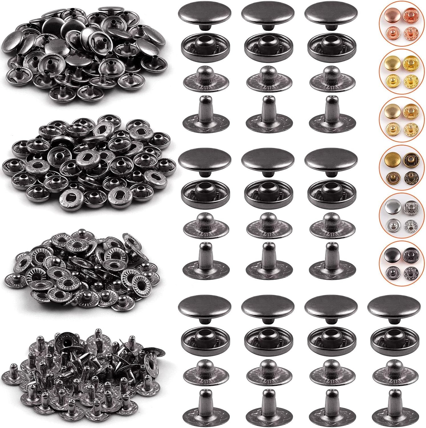 Amazon.com: PECMER Snap Fasteners Kit 10mm 50 Sets Snap Buttons for ...
