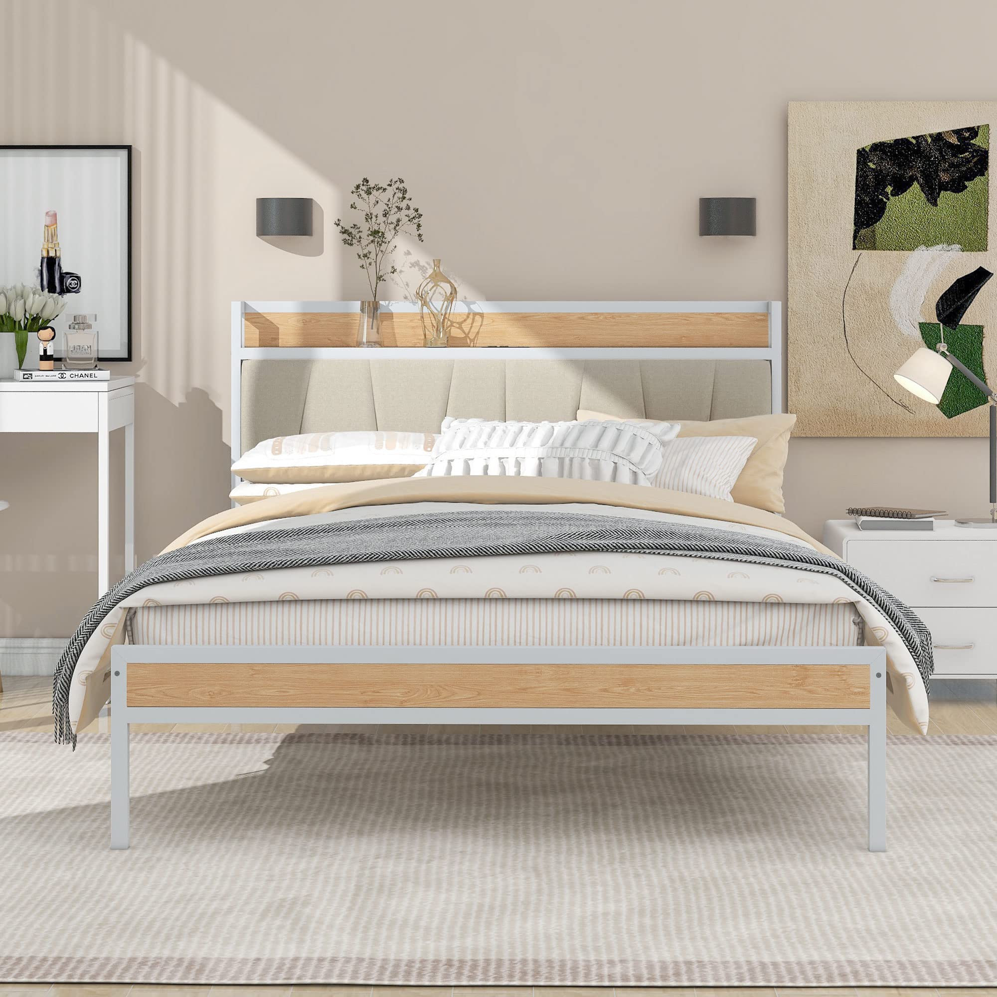 Amazon.com: Anwickmak Full Size Bed Frame with Sockets and USB Ports ...