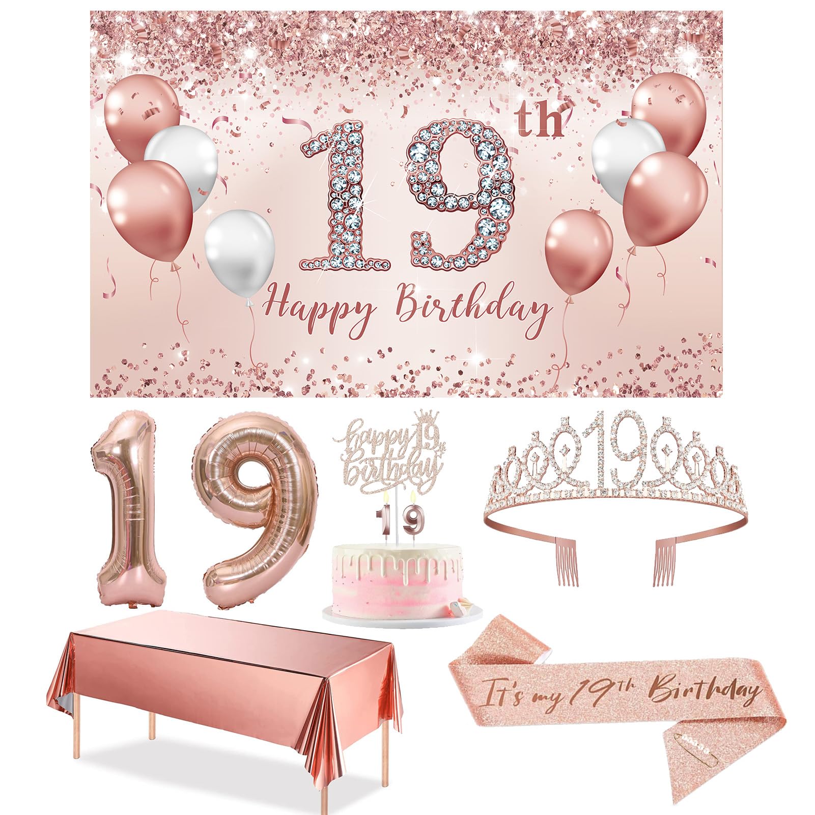 Amazon.com: Trgowaul 19th Birthday Decorations Party Set for girls ...