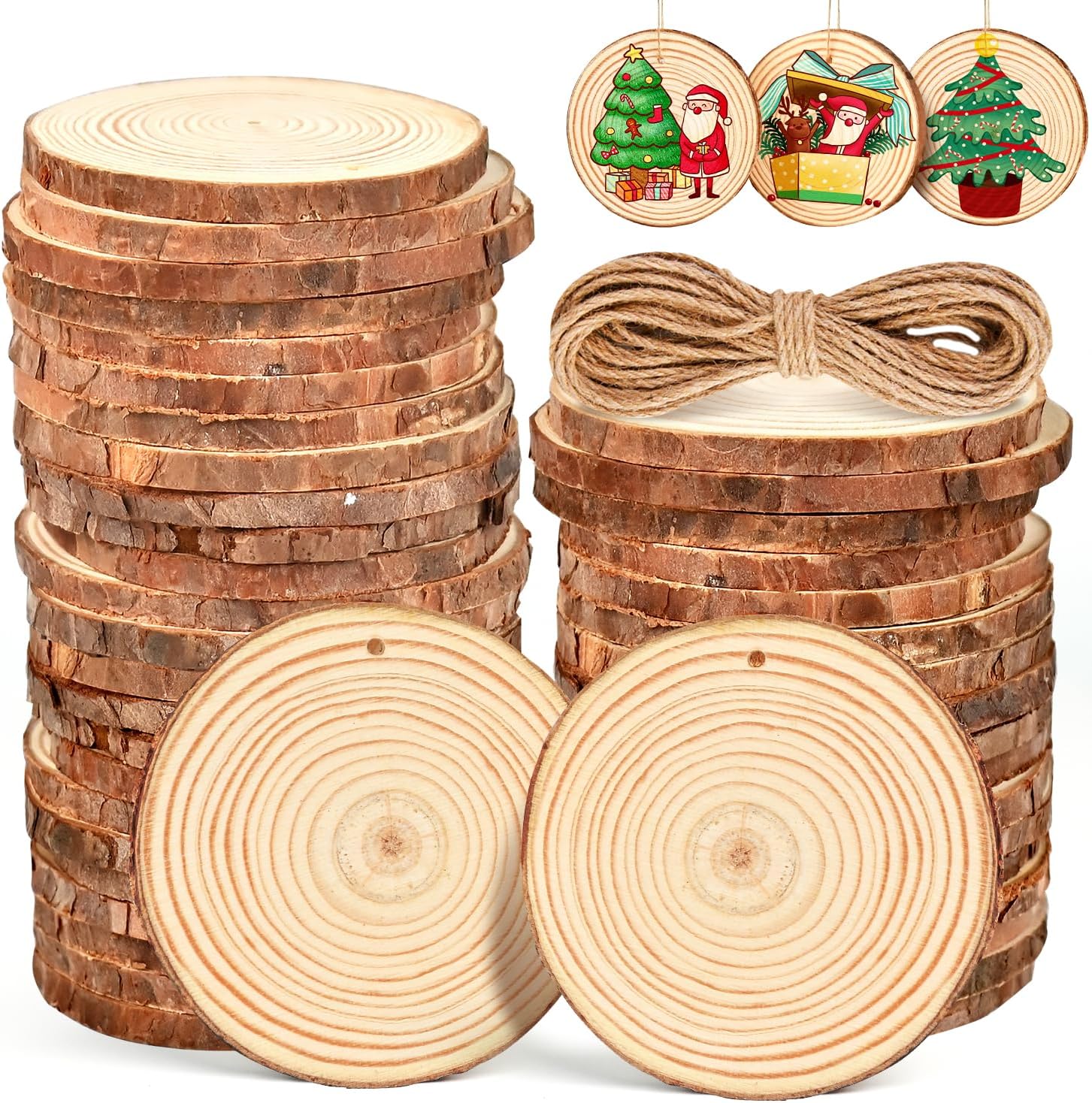 Fuyuleyo Wood Slices Natural Log Slices 50Pcs 7-8cm Unfinished Wood ...