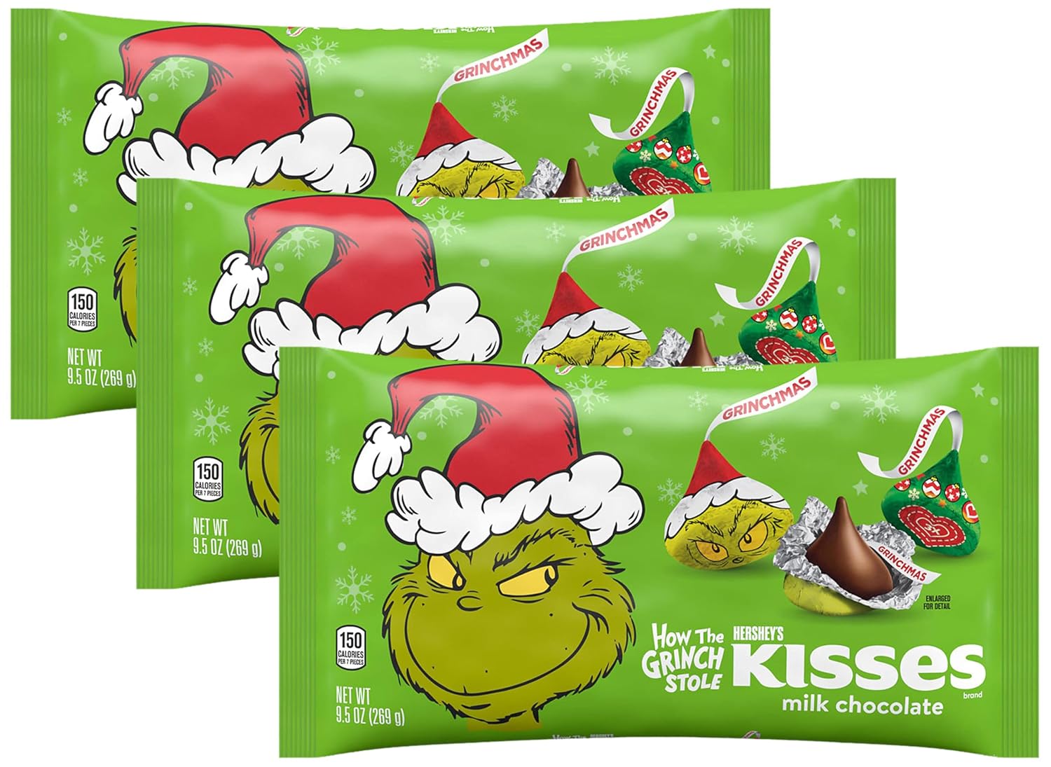 Amazon.com: HERSHEY'S KISSES Grinch Milk Chocolate Candy, Christmas, 9. ...