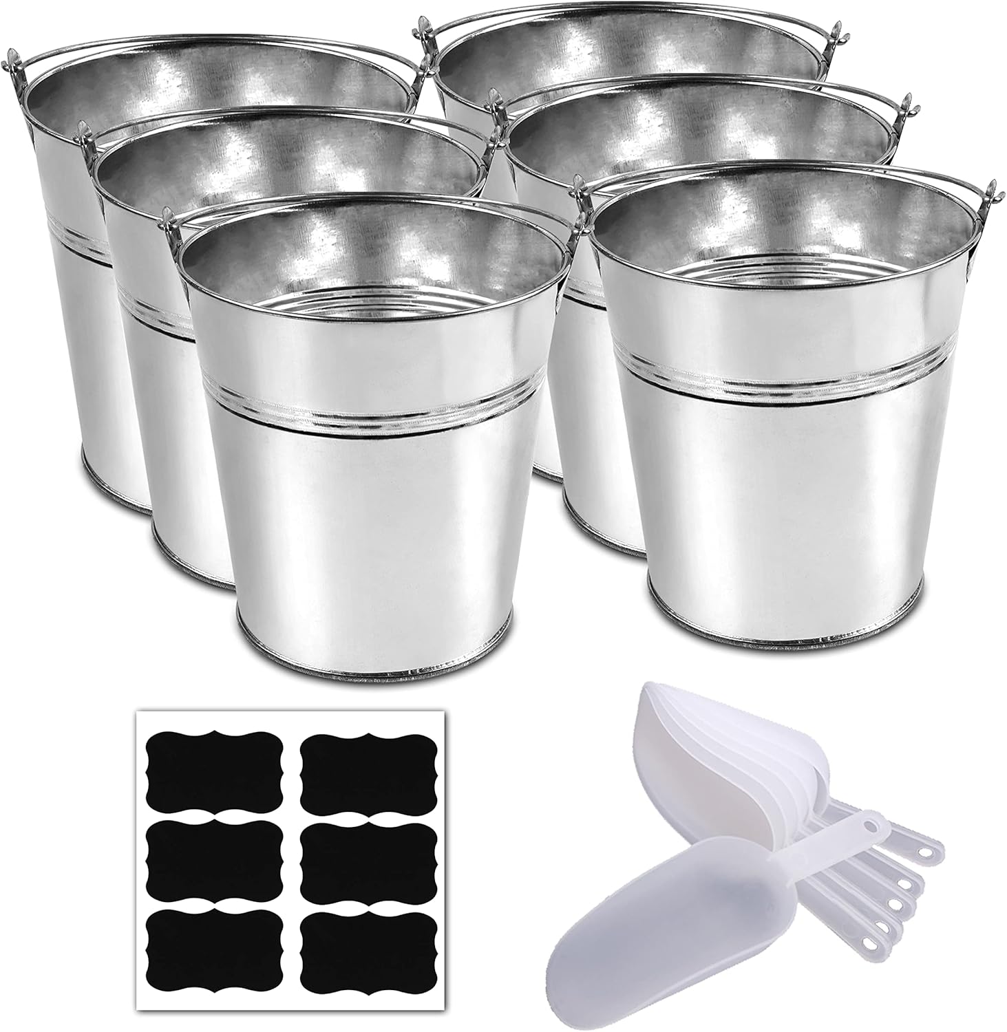 Amazon.com: 6 Metal Buckets With Chalkboard Stickers and Plastic ...