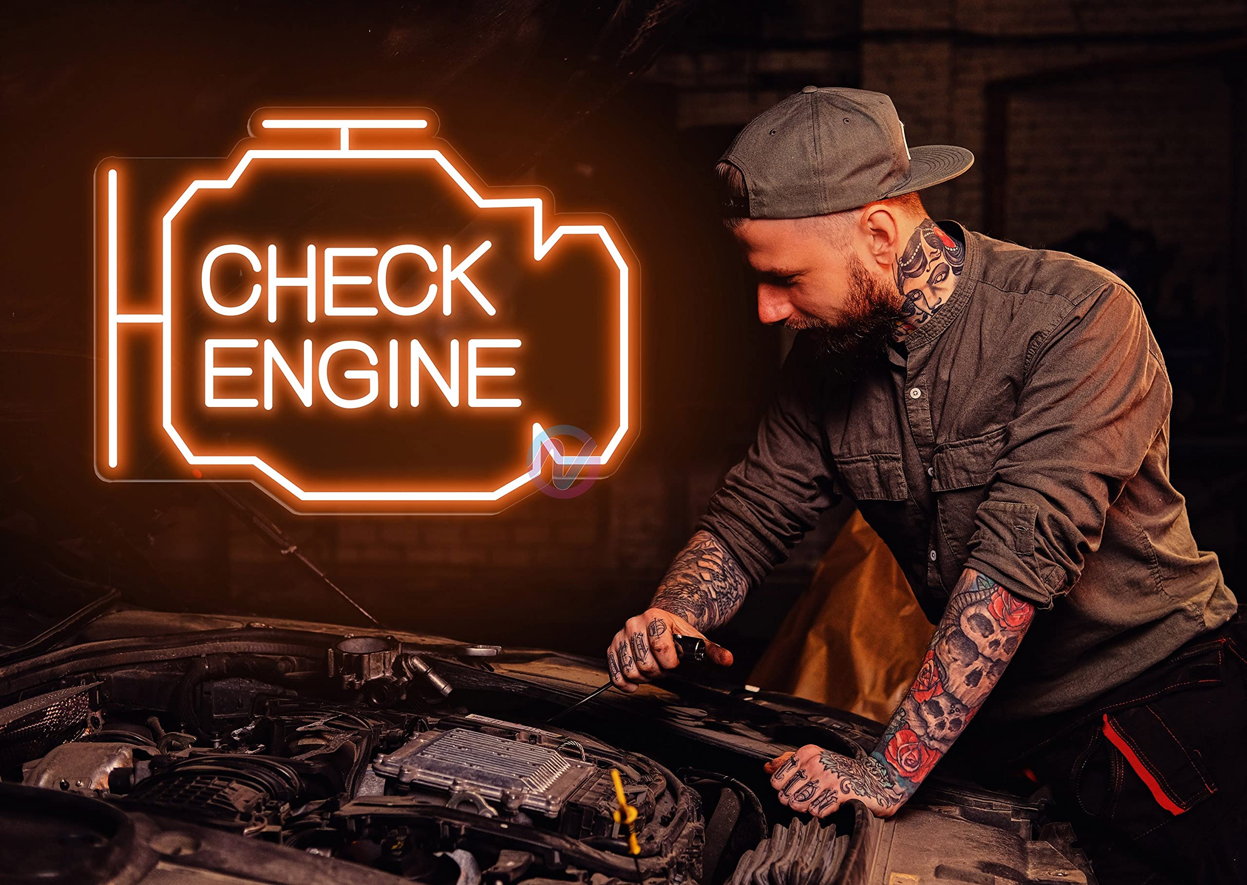 Amazon.com : Check Engine Light Neon Sign, Check Engine Neon Sign, Man ...
