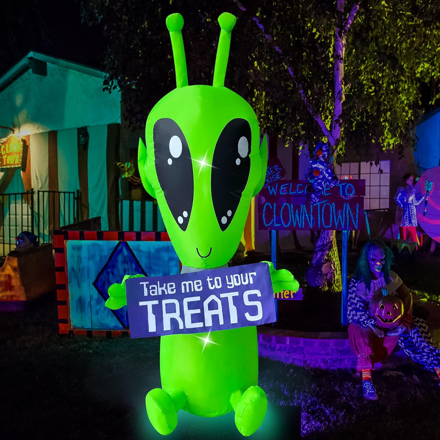 Amazon.com: Trystway 4 FT Halloween Inflatable Alien with Banner ...