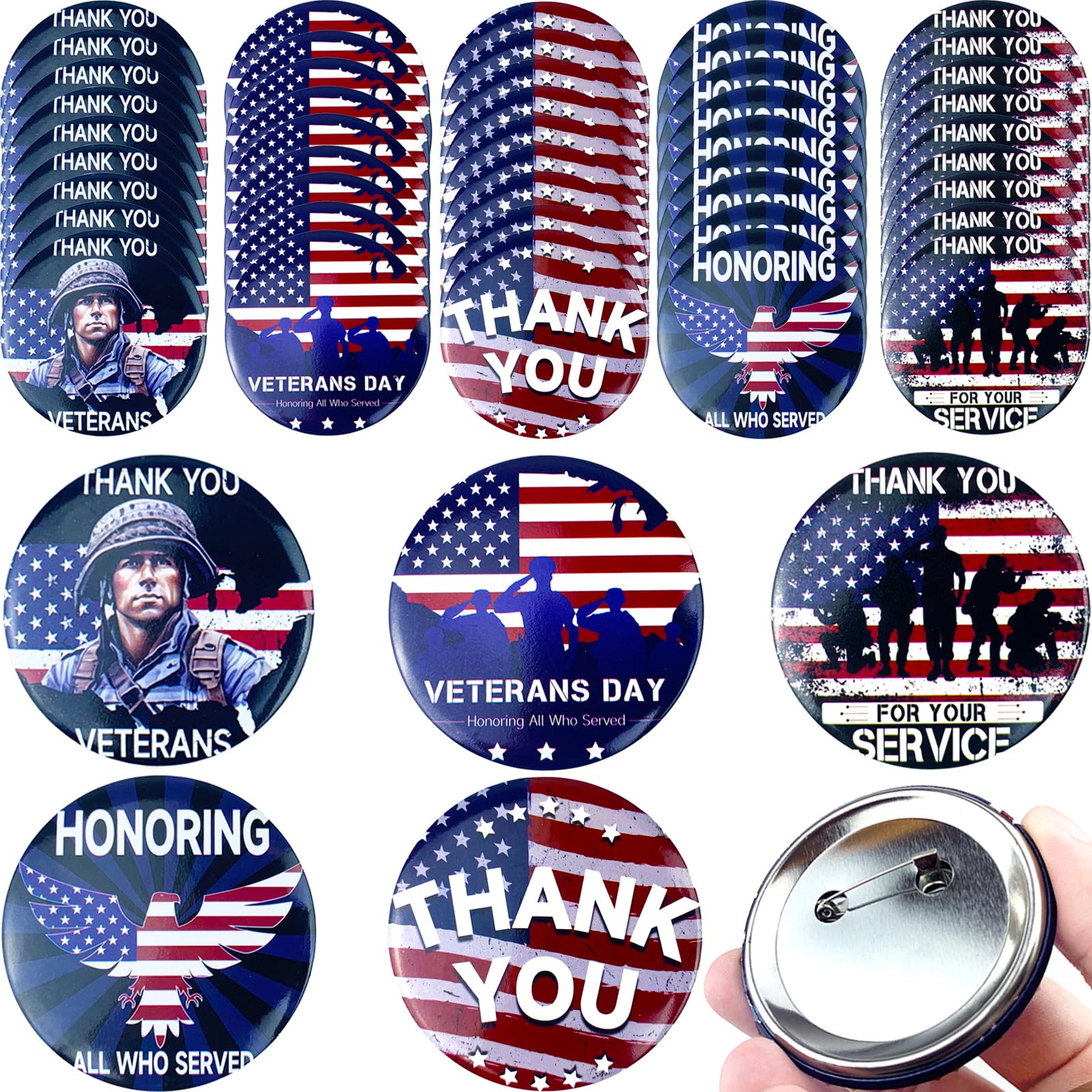 Amazon.com: 50 Pcs Veteran Button Pins, Veterans Day Pins Veterans Day ...