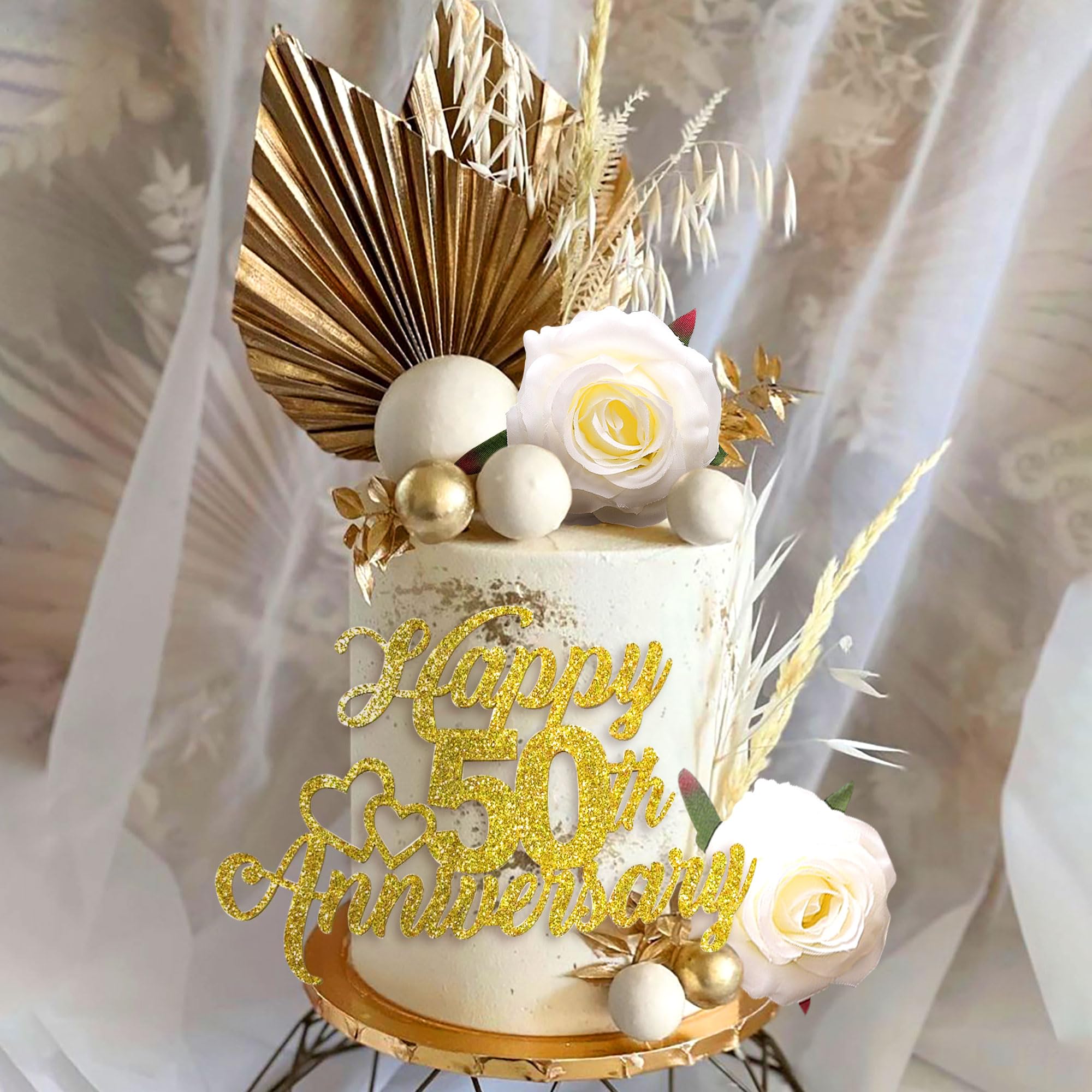 Amazon.com: LaVenty Glitter Happy 50th Anniversary Cake Topper 50 ...