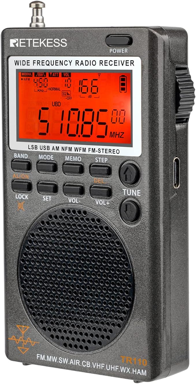 Retekess TR110 Taşınabilir Mini Radyo, FM MW SW SSB Air Band World Alır ...