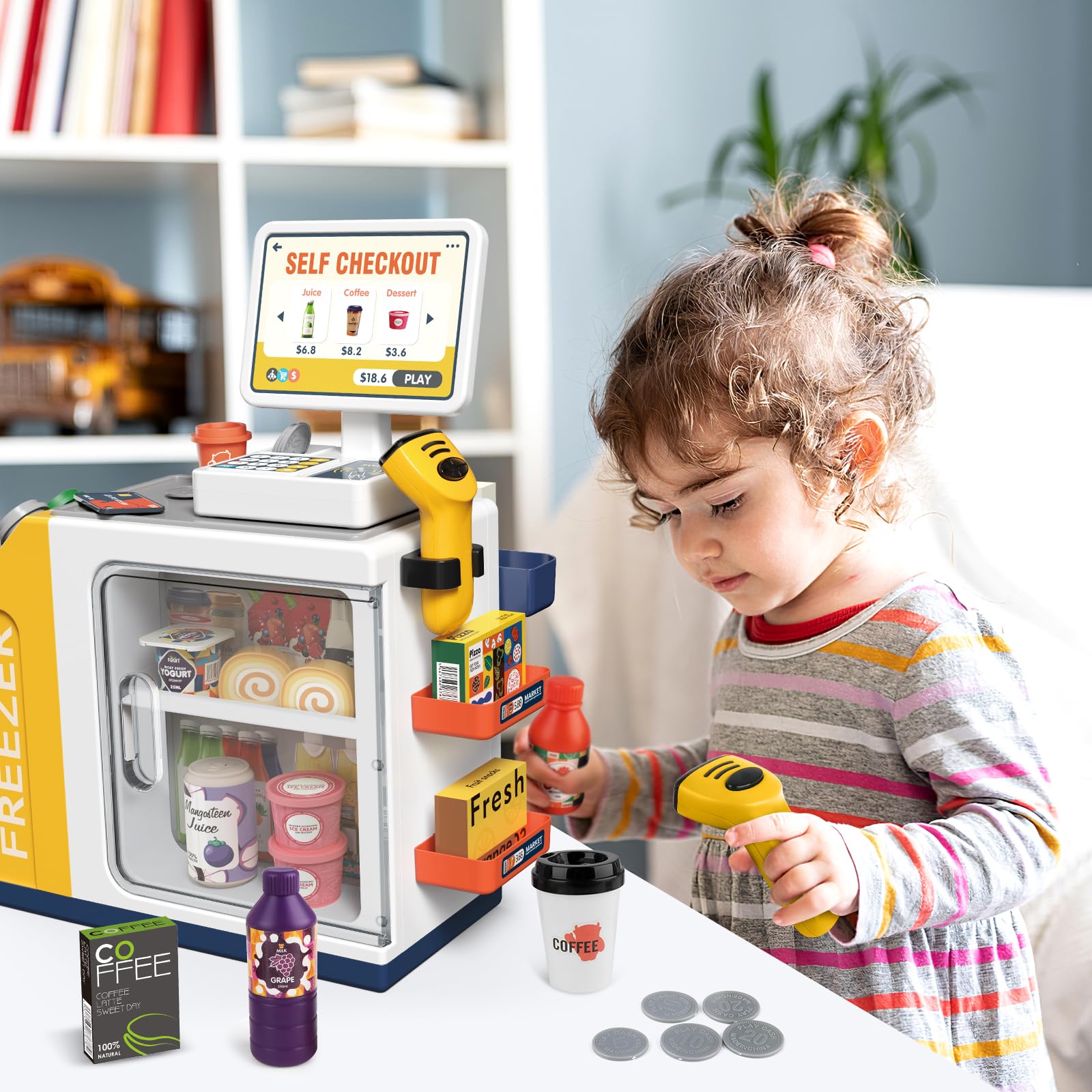 Snapklik.com : deAO Cash Register Toy Coffee Machine Toy - 2 In 1 ...