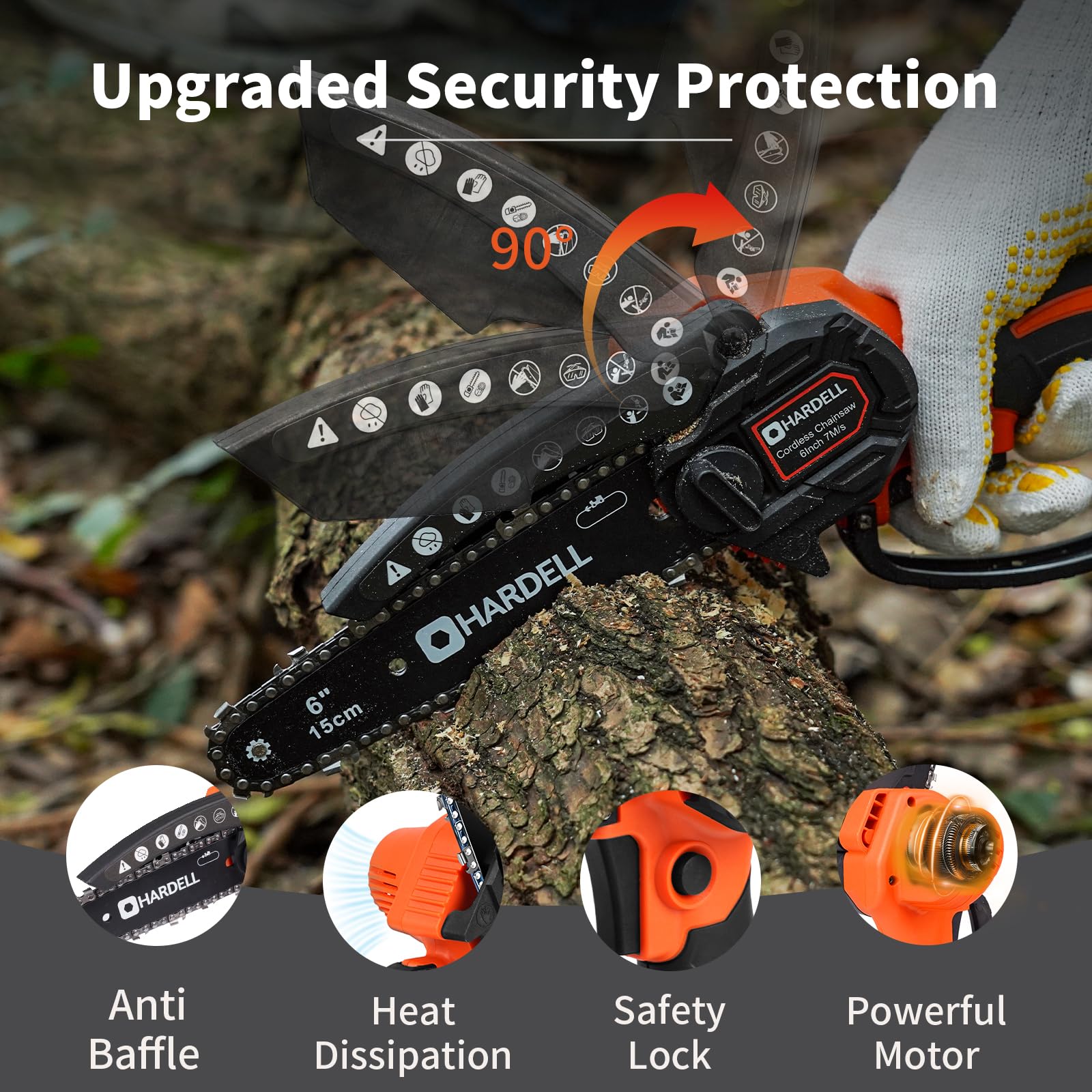 Snapklik.com : HARDELL Mini Chainsaw Brushless 6 Inch Cordless 21V,2 ...